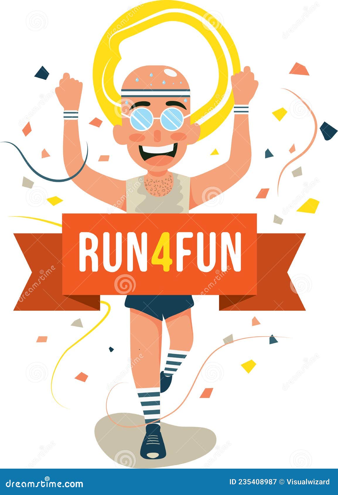 Geek Older Runner Crossing the Finish Line Illustration Stock Vector ...