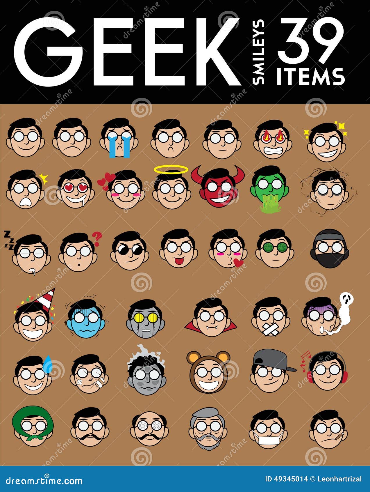 Geek Smileys stock vector. Illustration of sticker, sick - 49345014