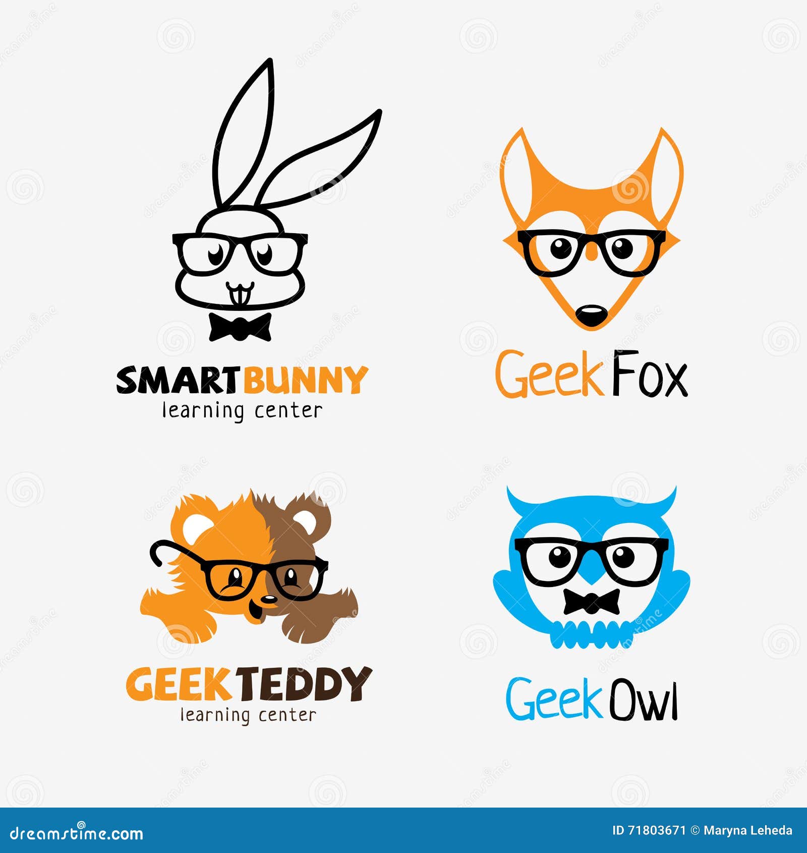 Geekdjurlogoer vektor illustrationer. Illustration av intelligens ...