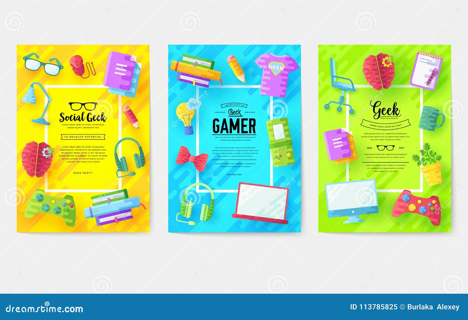 It Geeks Vector Brochure Cards Set. Office Professional Developer ...
