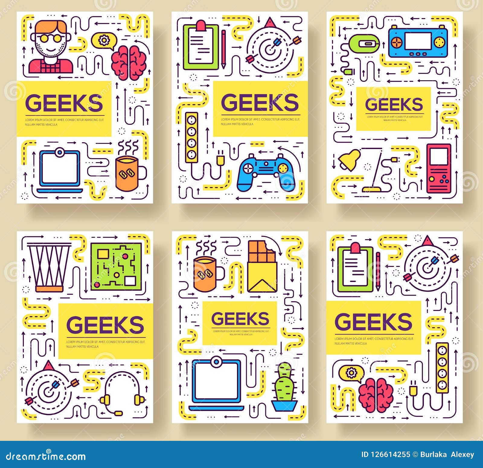 It Geeks Vector Brochure Cards Set. Office Professional Developer ...