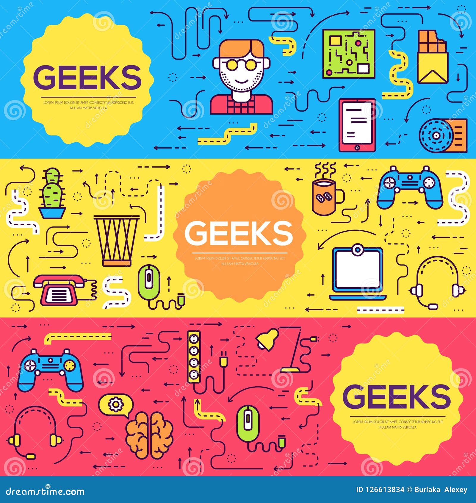 It Geeks Vector Brochure Cards Set. Office Professional Developer ...