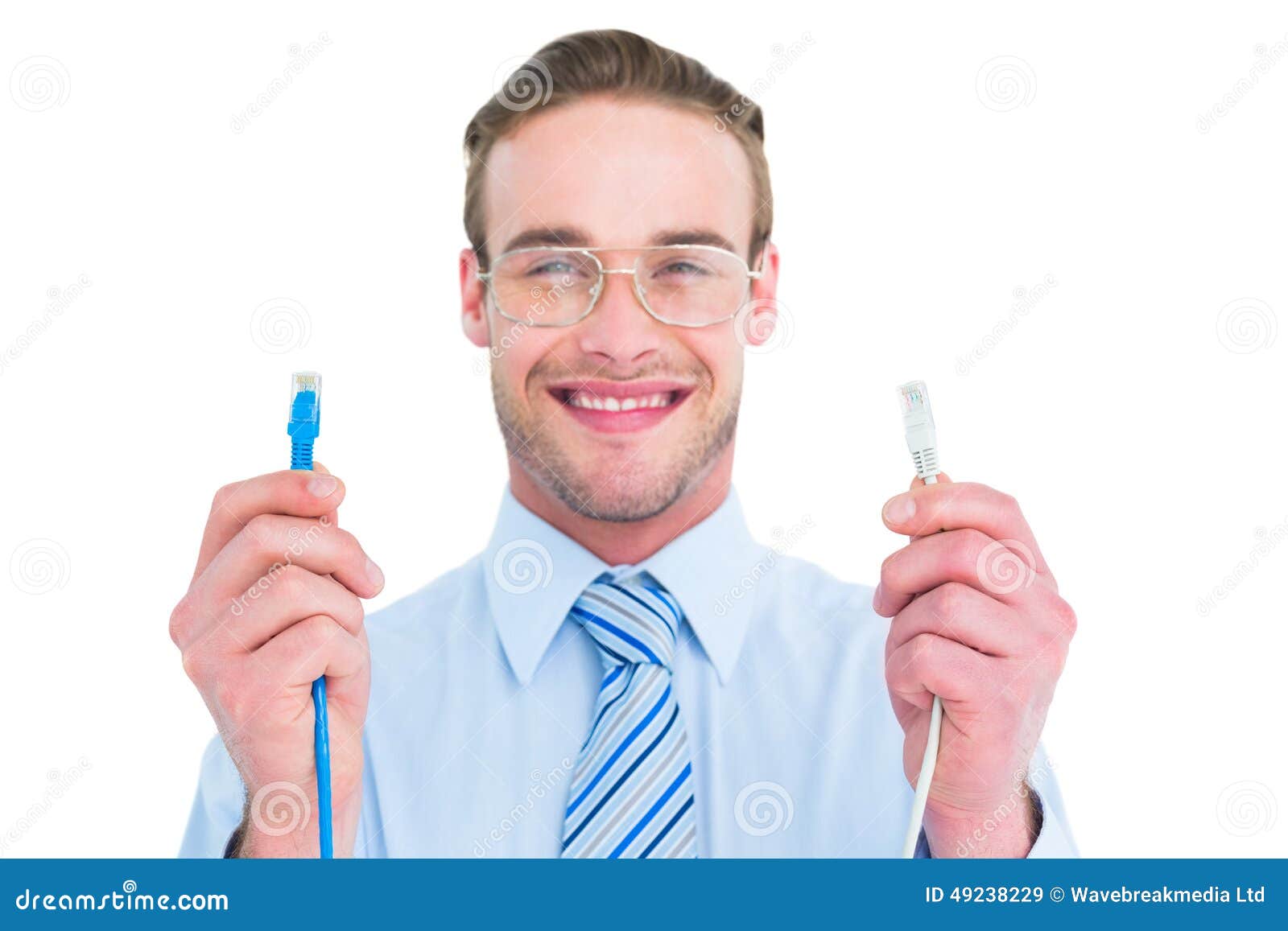 Geeky Businessman Holding Two Cables Stock Image - Image of geek ...