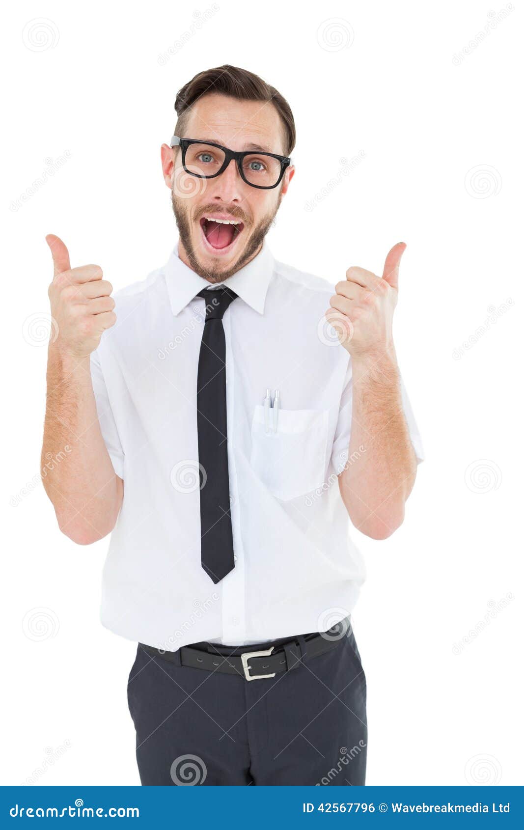 Geeky Junger Mann, Der Sich Daumen Zeigt Stockfoto - Bild von ansicht ...