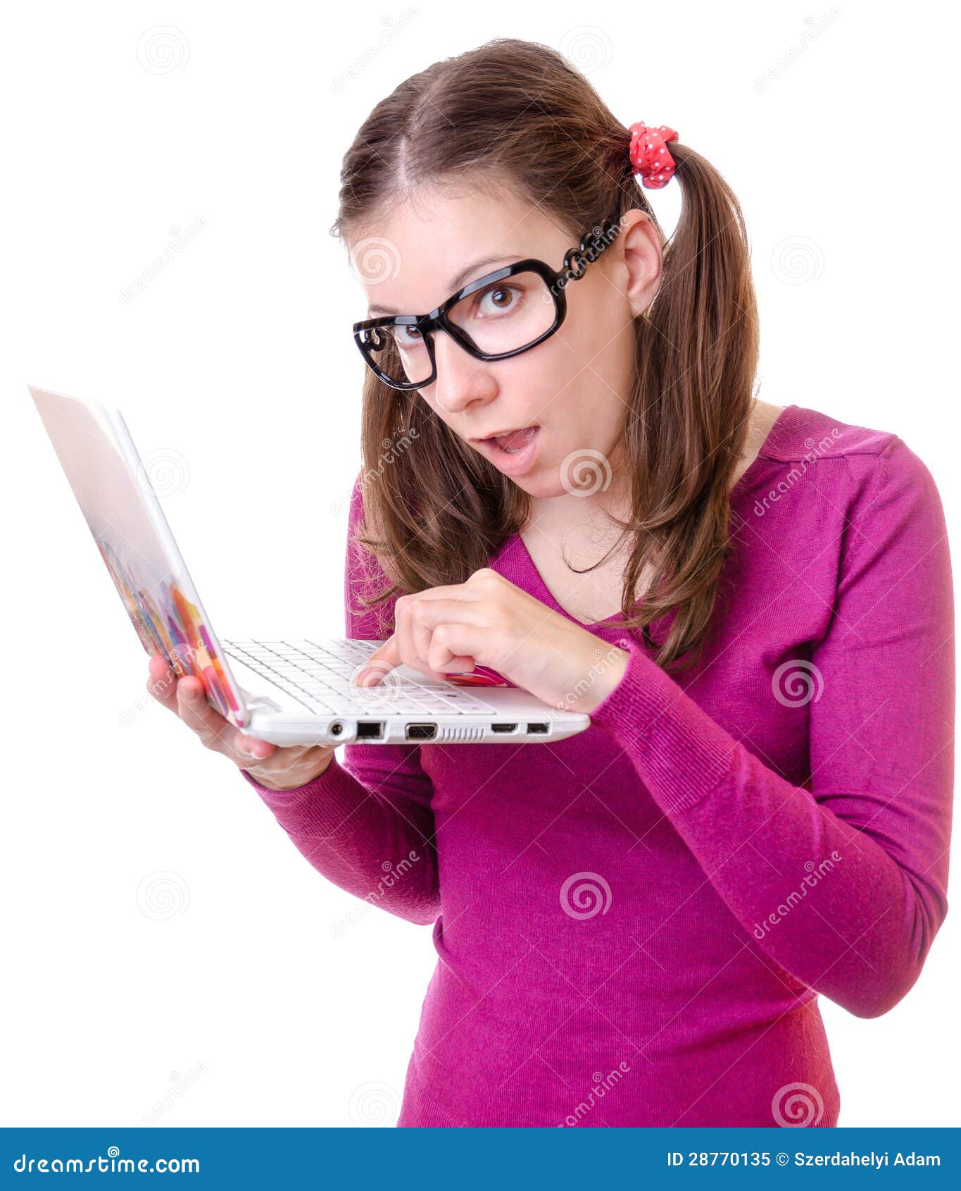 Geeky woman with a laptop stock image. Image of 2025 - 28770135