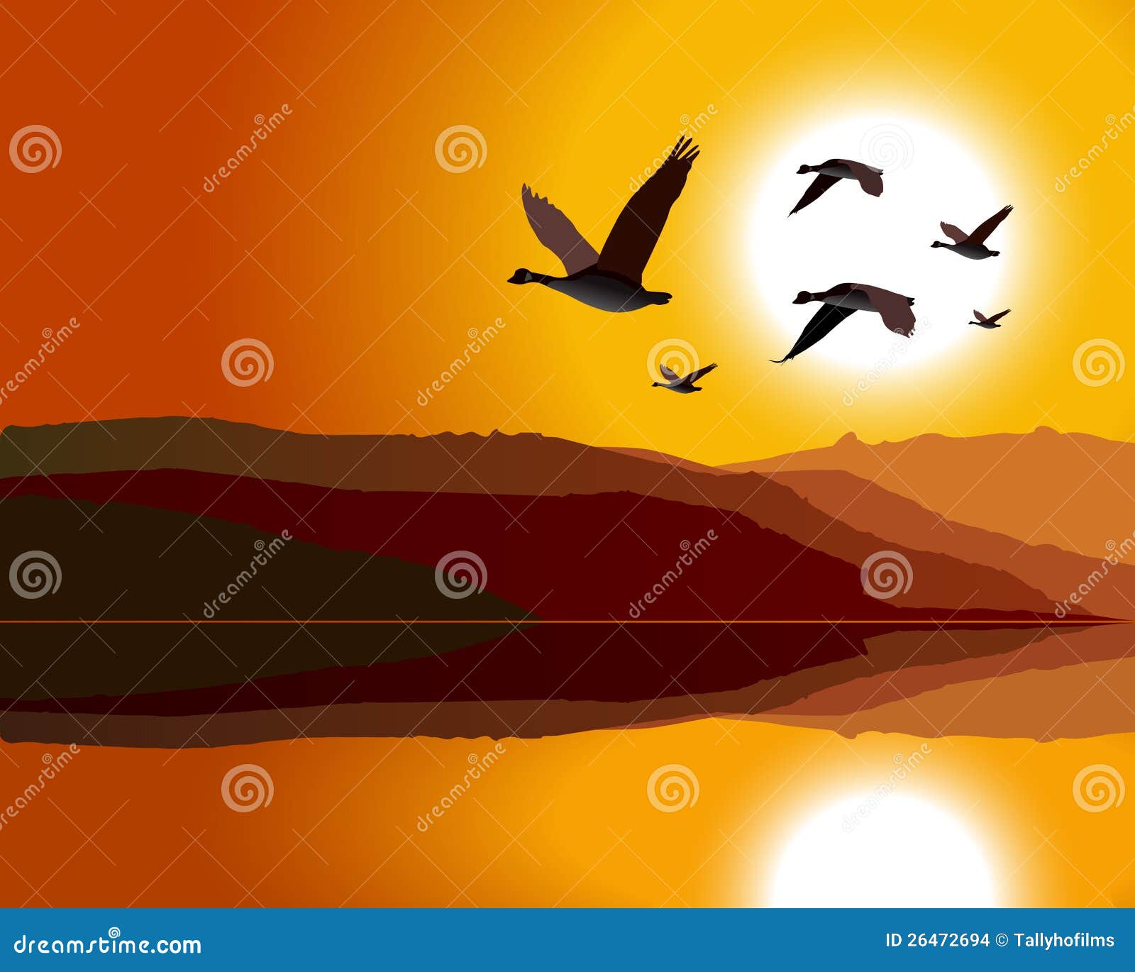 Geese Flying through Mountain Range at Sunrise/sun Stock Vector ...