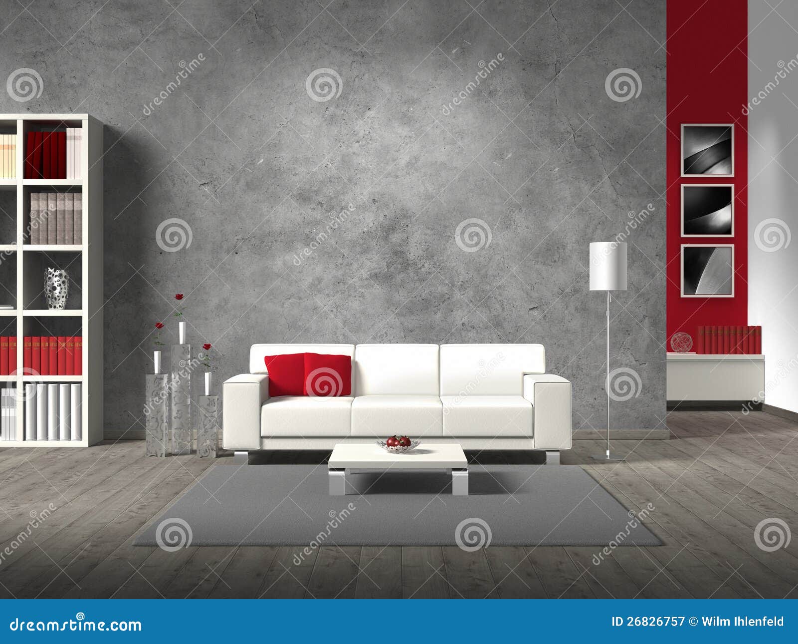 Gefingeerde Woonkamer Met Witte Bank Stock Illustratie - Illustration ...