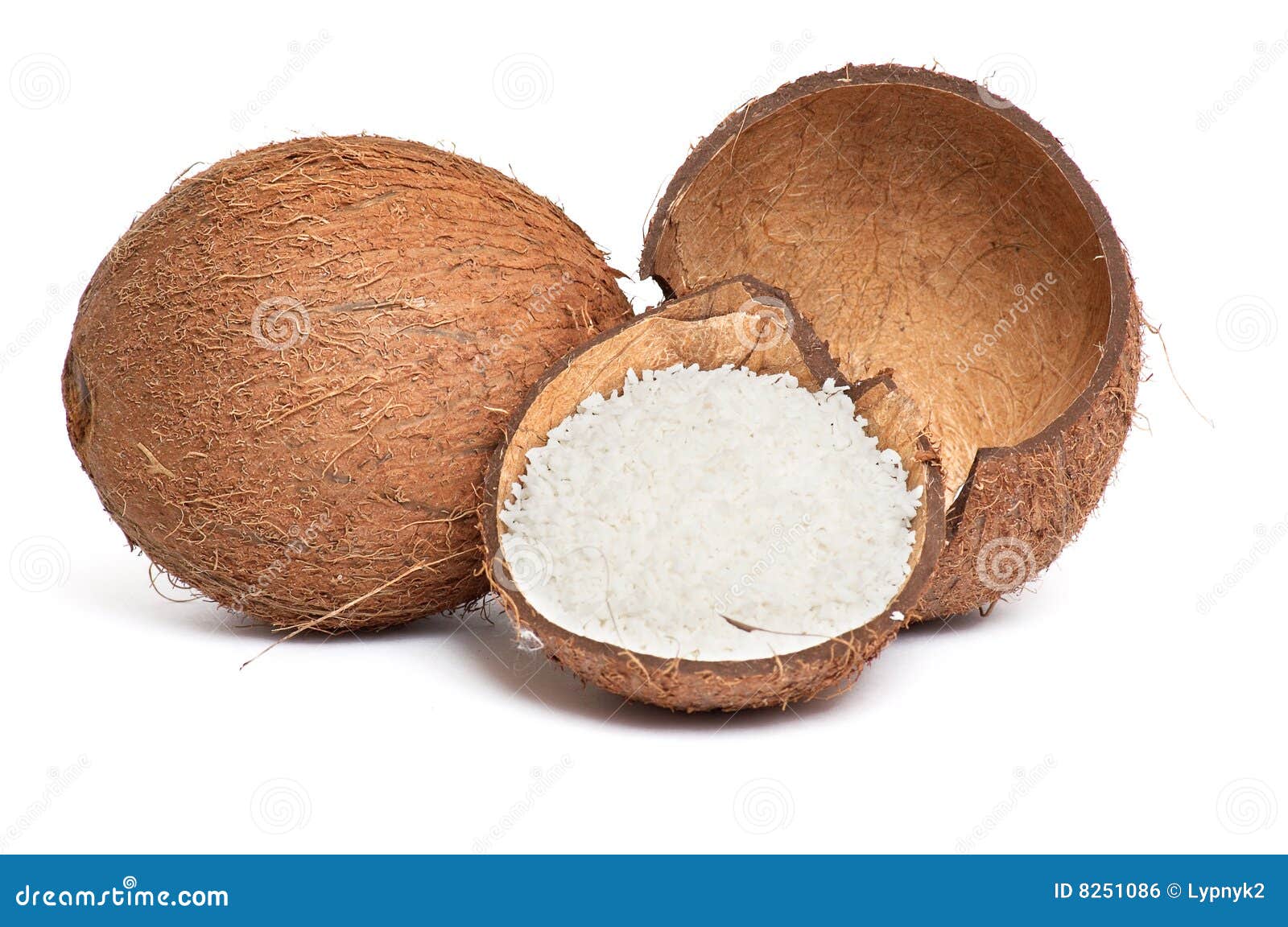 Gehele En Gebroken Kokosnoot Op Een Wit. Stock Foto - Image of sluit ...