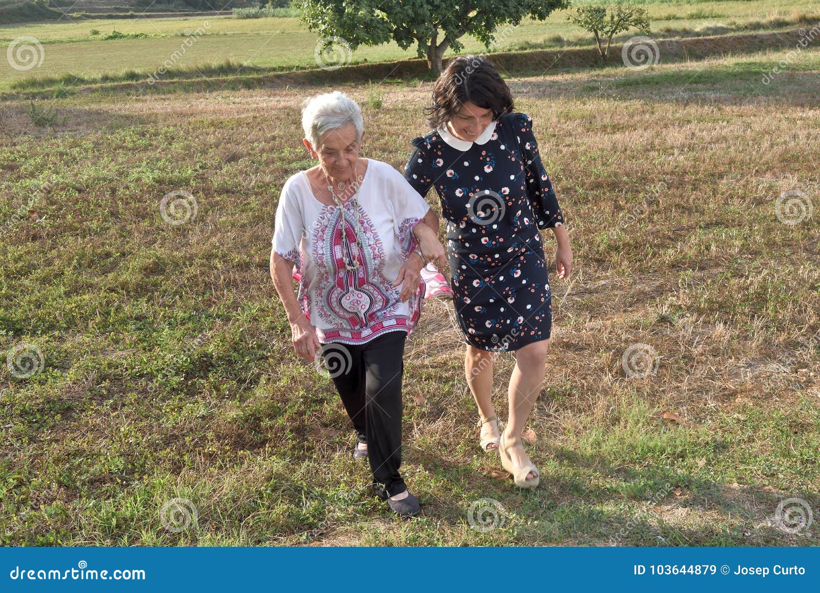 Gehende Frauen ein Feld, stockbild. Bild von park, glücklich - 103644879