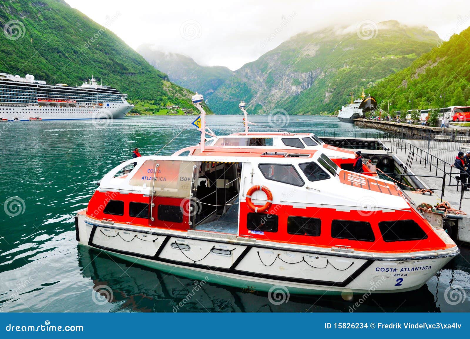 Geiranger Fjord Cruise Ship Stock Photo - Image of mountains, fjorden ...