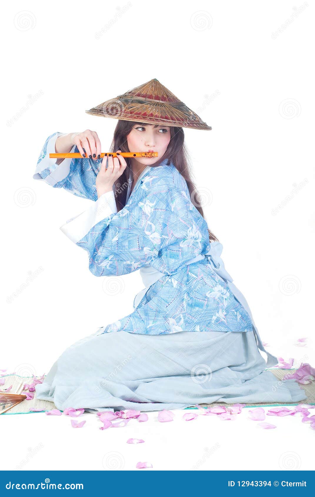 Geisha in blue kimono stock photo. Image of fashion, beautiful - 12943394