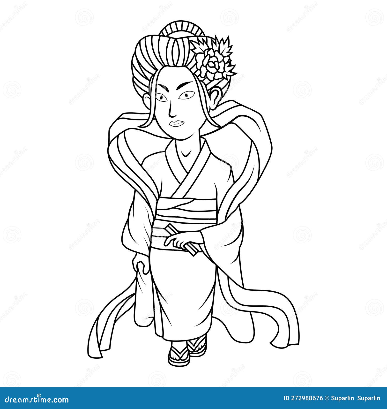 Geisha Chibi Mascot Line Art Stock Vector - Illustration of beautiful ...