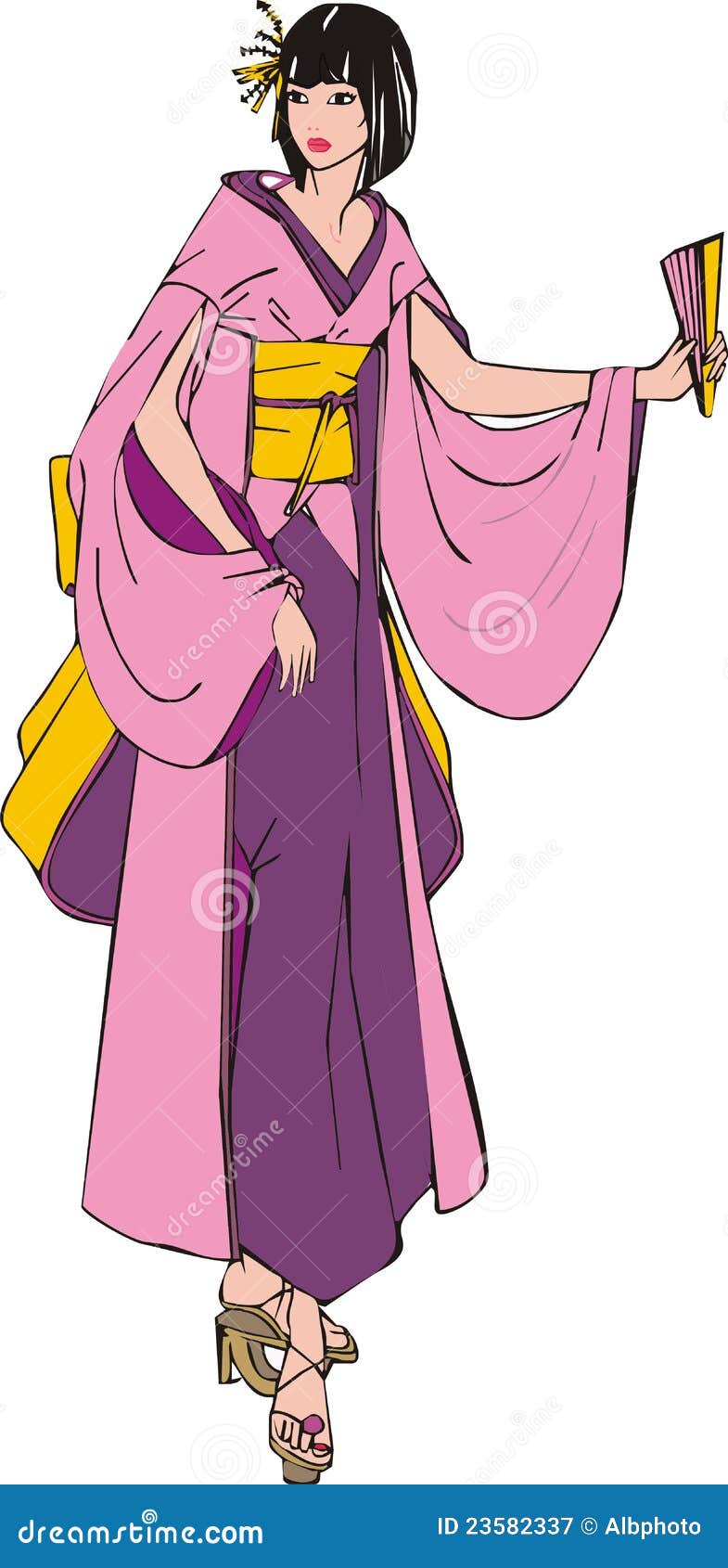 Geisha Girl With Flower. Beautiful Japanese Women In National Dress ...