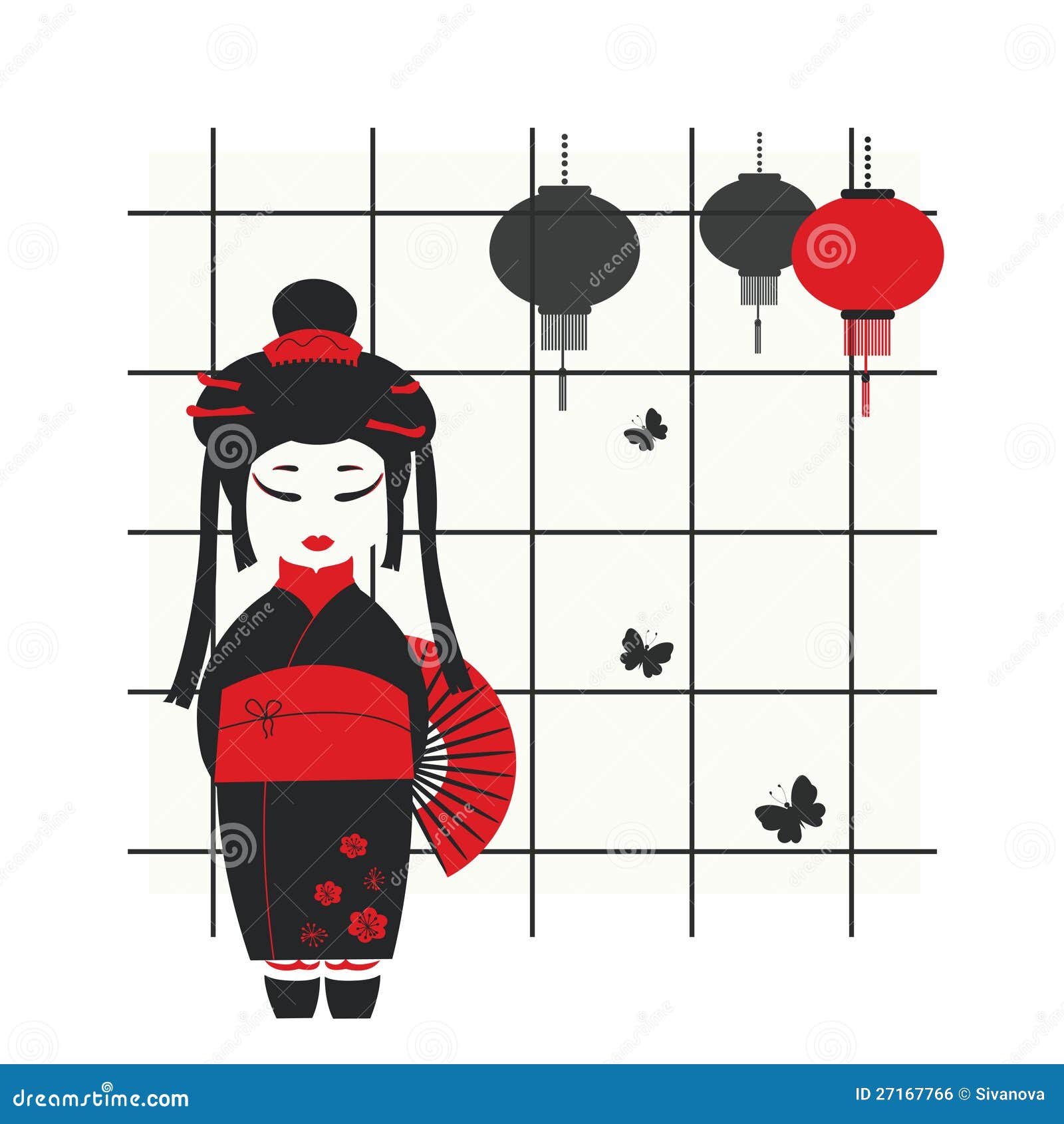 Geisha Girl With Flower. Beautiful Japanese Women In National Dress ...