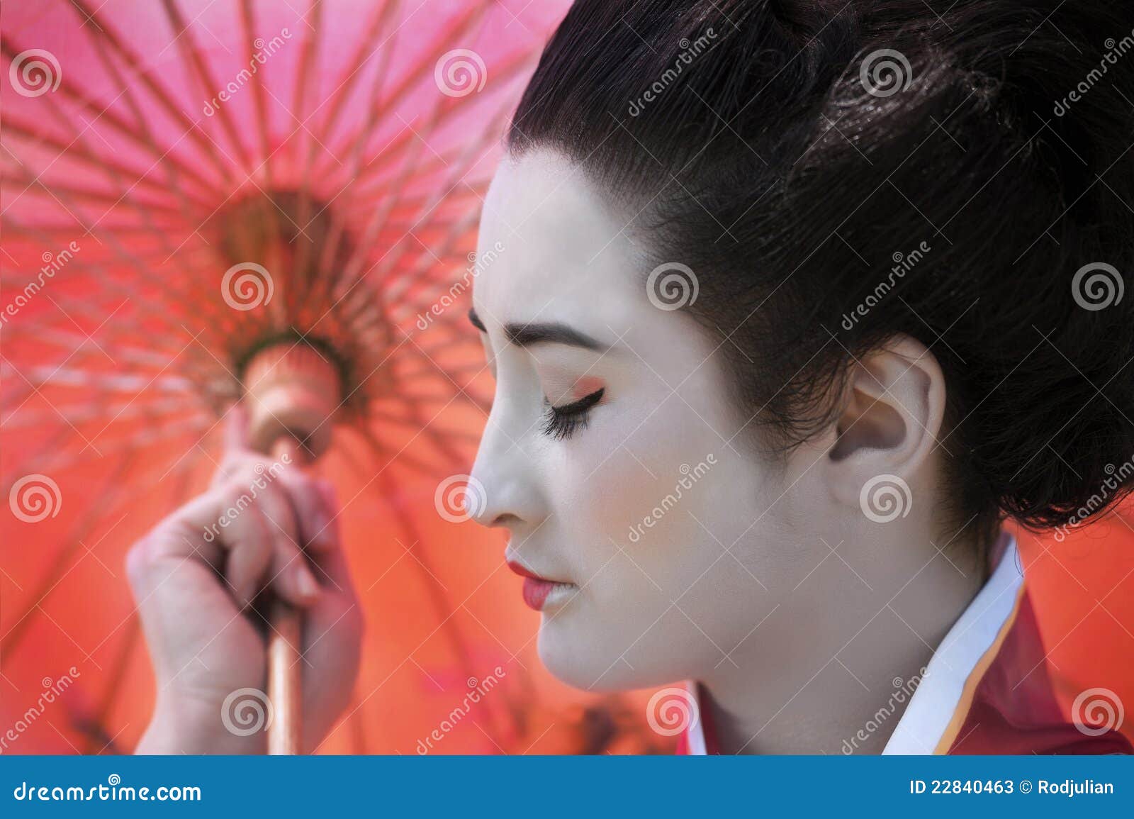 Geisha with red umbrella stock image. Image of makeup - 22840463