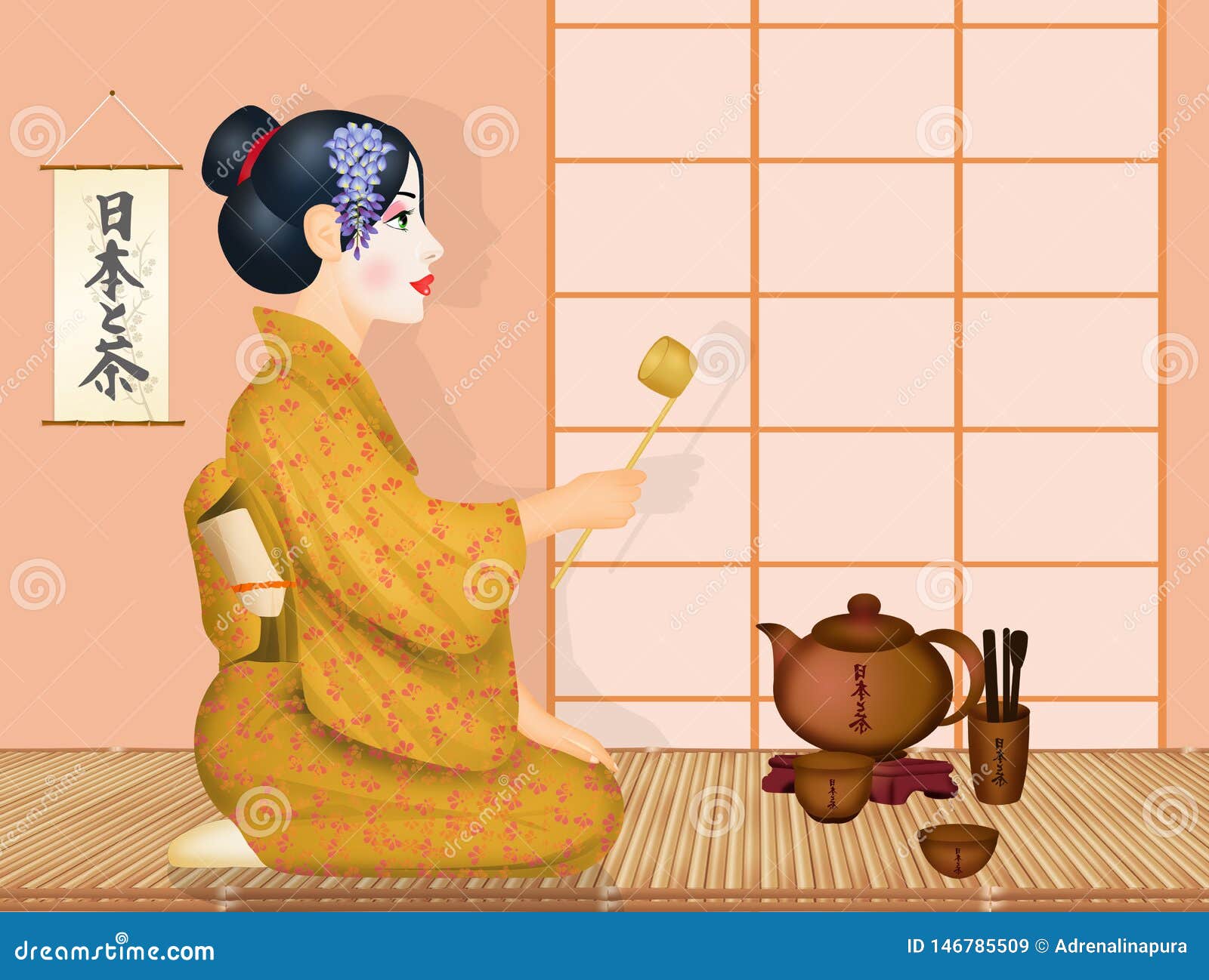 Geisha during the Tea Ceremony Stock Illustration - Illustration of ...