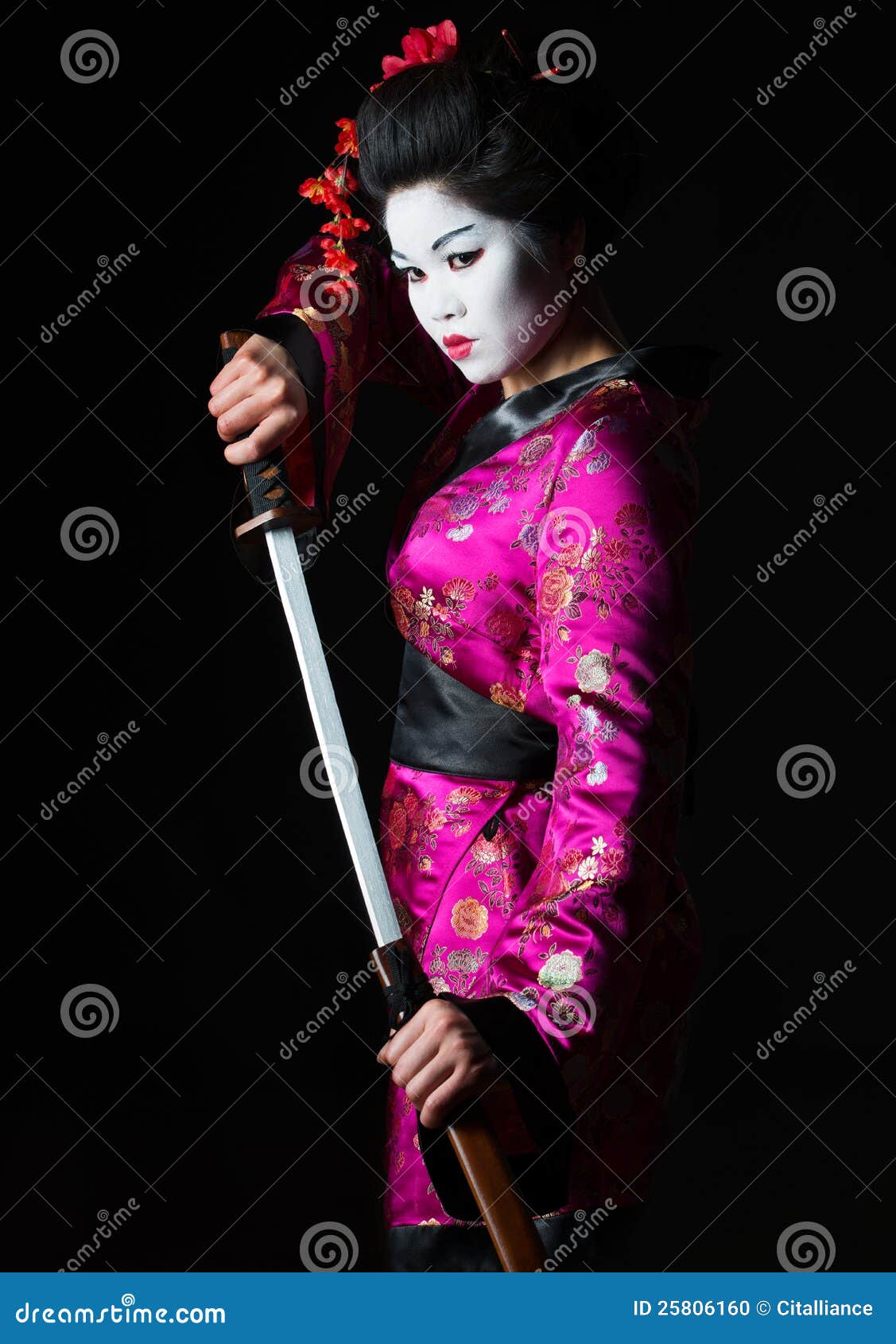 Geisha Warrior Pulls Out Sword of Sheath Stock Photo - Image of asian ...