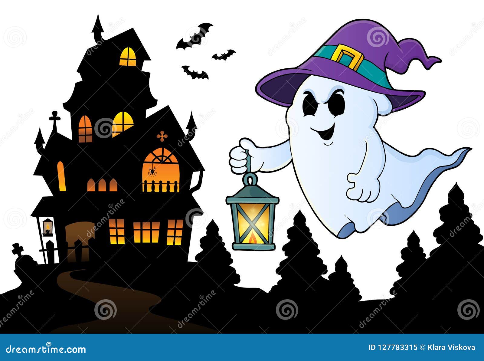 Geist Mit Hut- Und Laternenthema 3 Vektor Abbildung - Illustration von ...