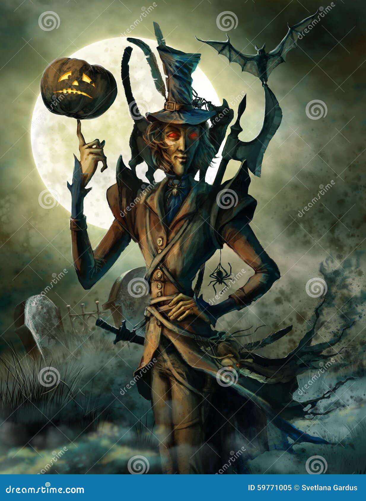 Geist Von Halloween Auf Dem Kirchhof Stock Abbildung - Illustration von ...