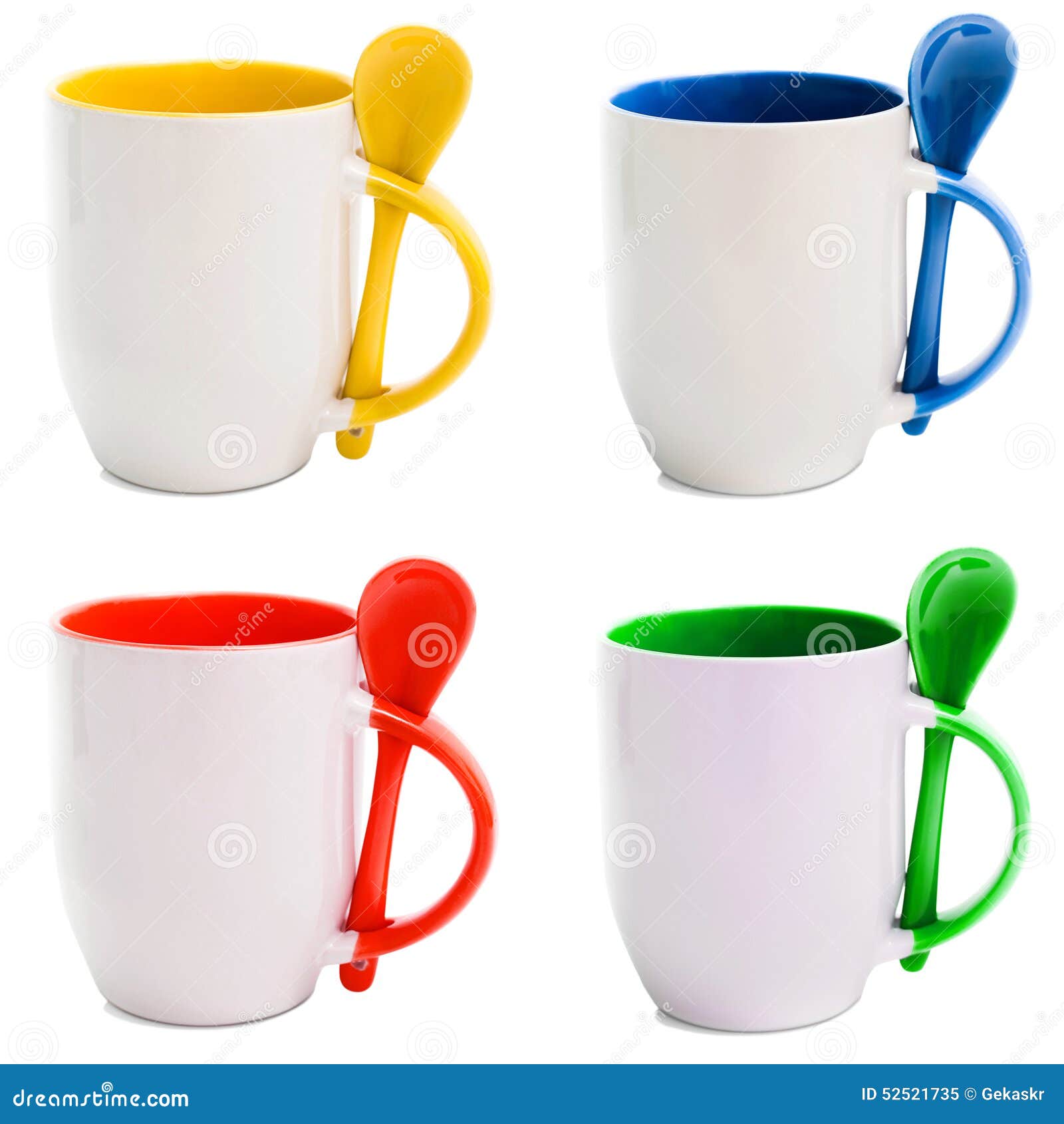 Gekleurde Mokken Met Lepels Stock Afbeelding - Image of kleur, zwart ...