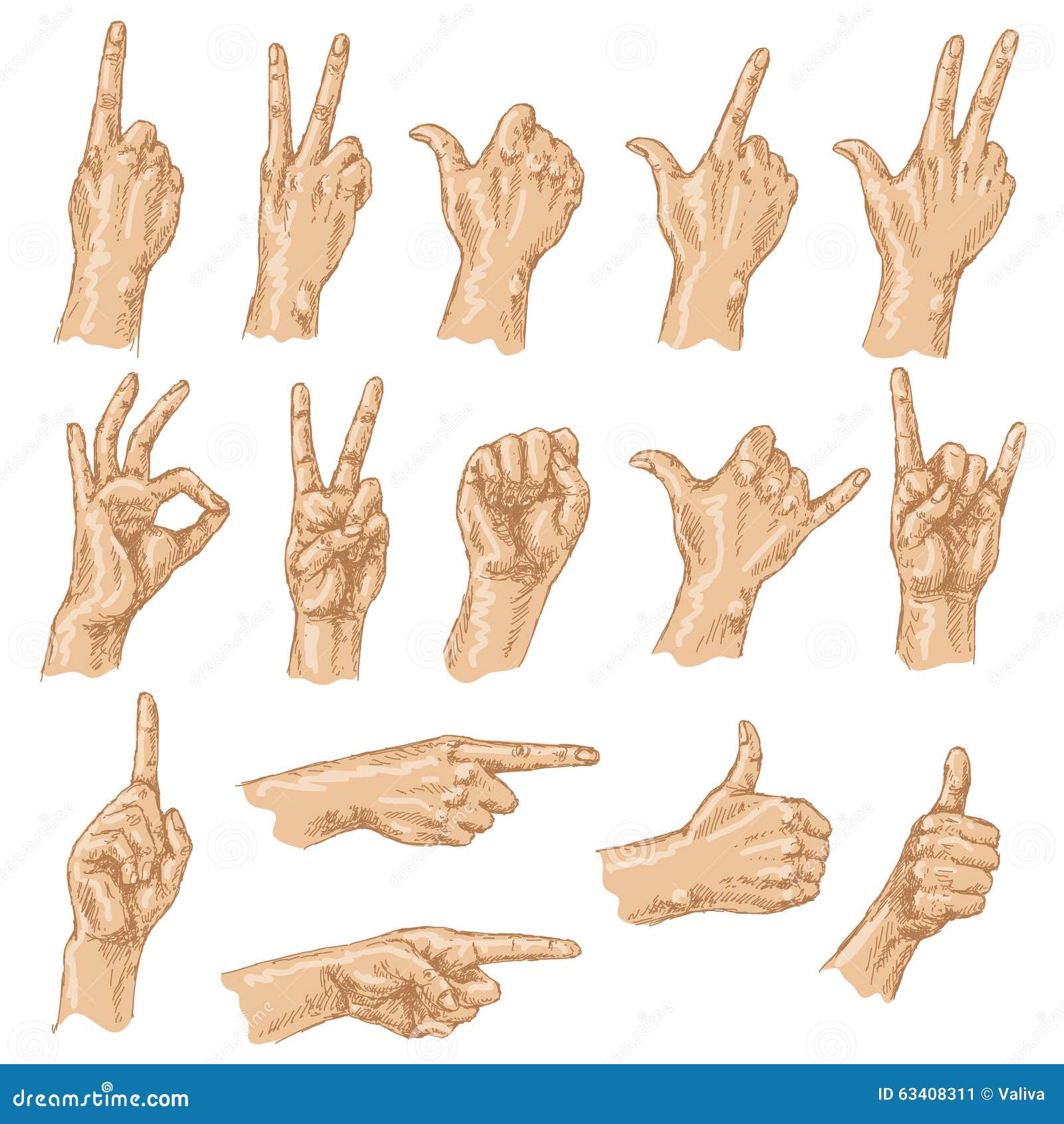 Gekleurde Schets Van Handgebaren Vector Illustratie - Illustration of ...