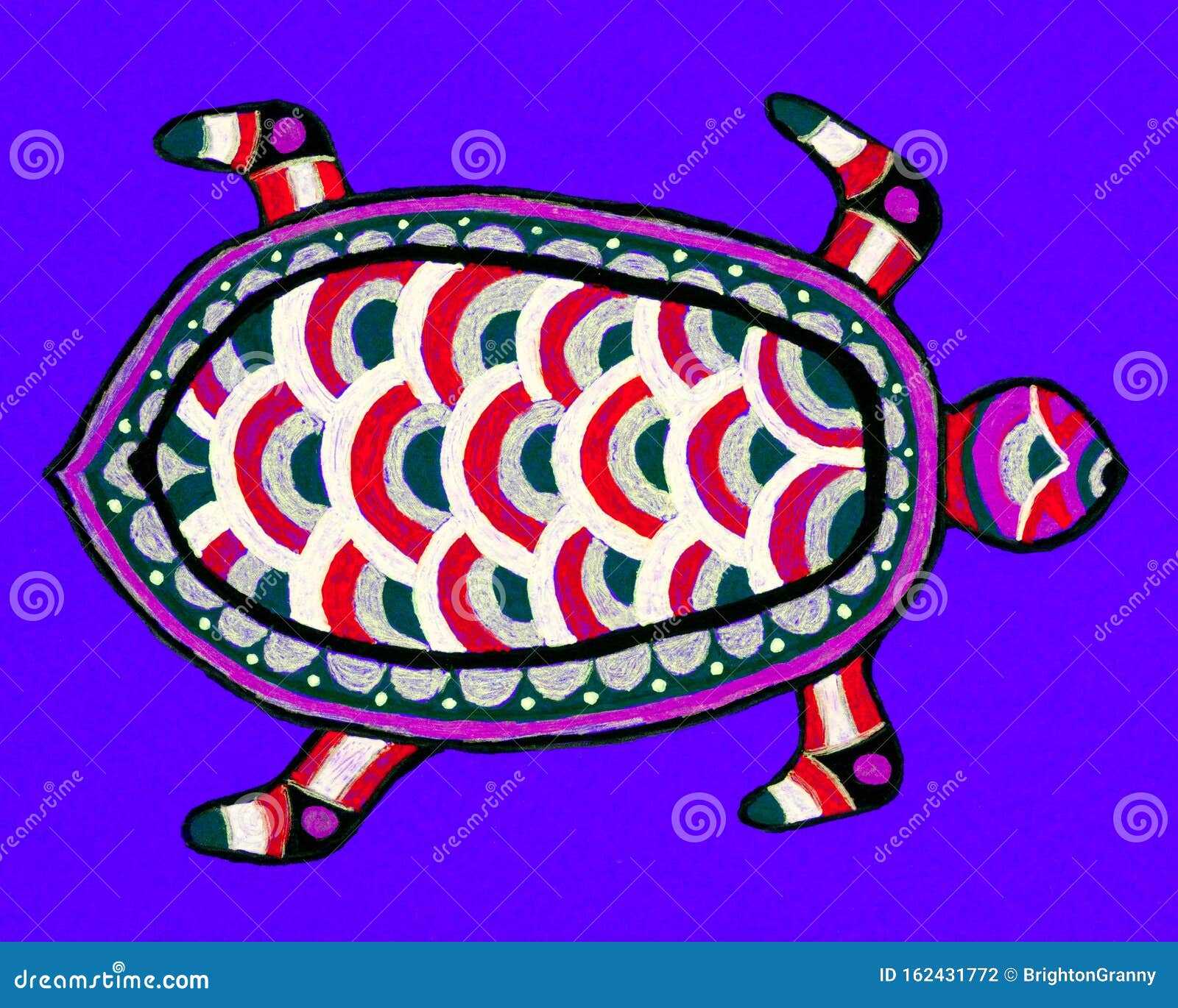 A Gel Pen Drawing of a Colorful Patterned Turtle. Stock Illustration ...