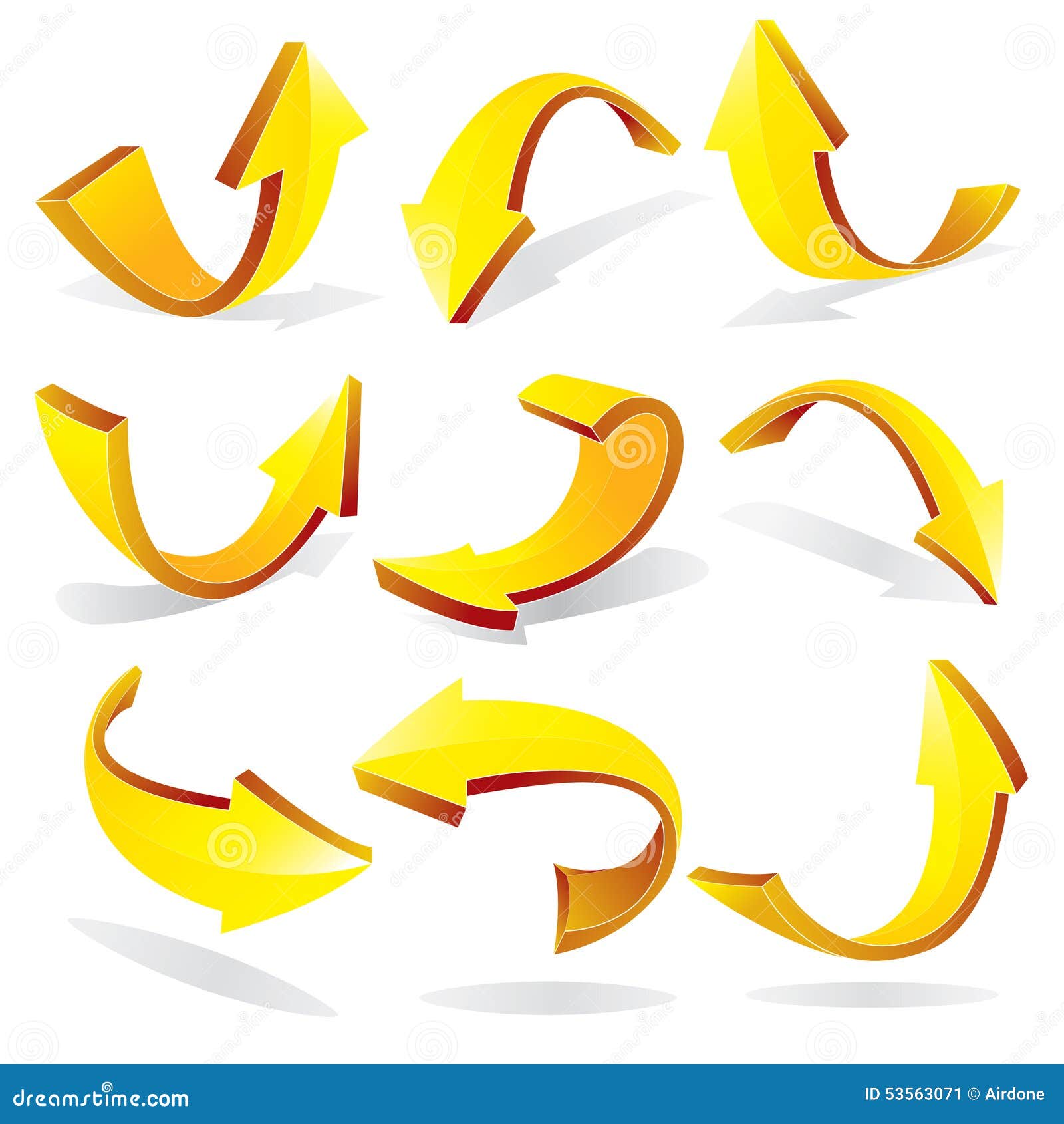 Gelb gebogene Pfeile 3D vektor abbildung. Illustration von farben ...