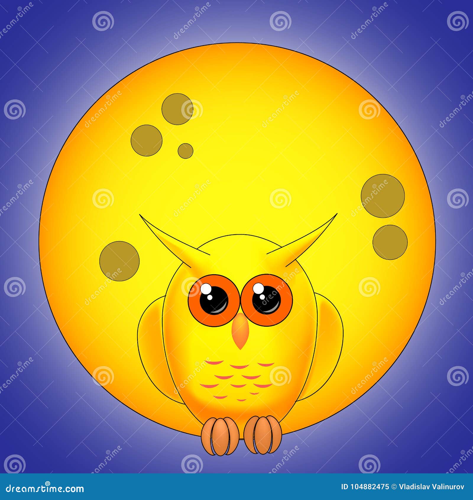 Gelbe Eule Gegen Den Vollmond Nachts Vektor Abbildung - Illustration von braun, kunst: 104882475