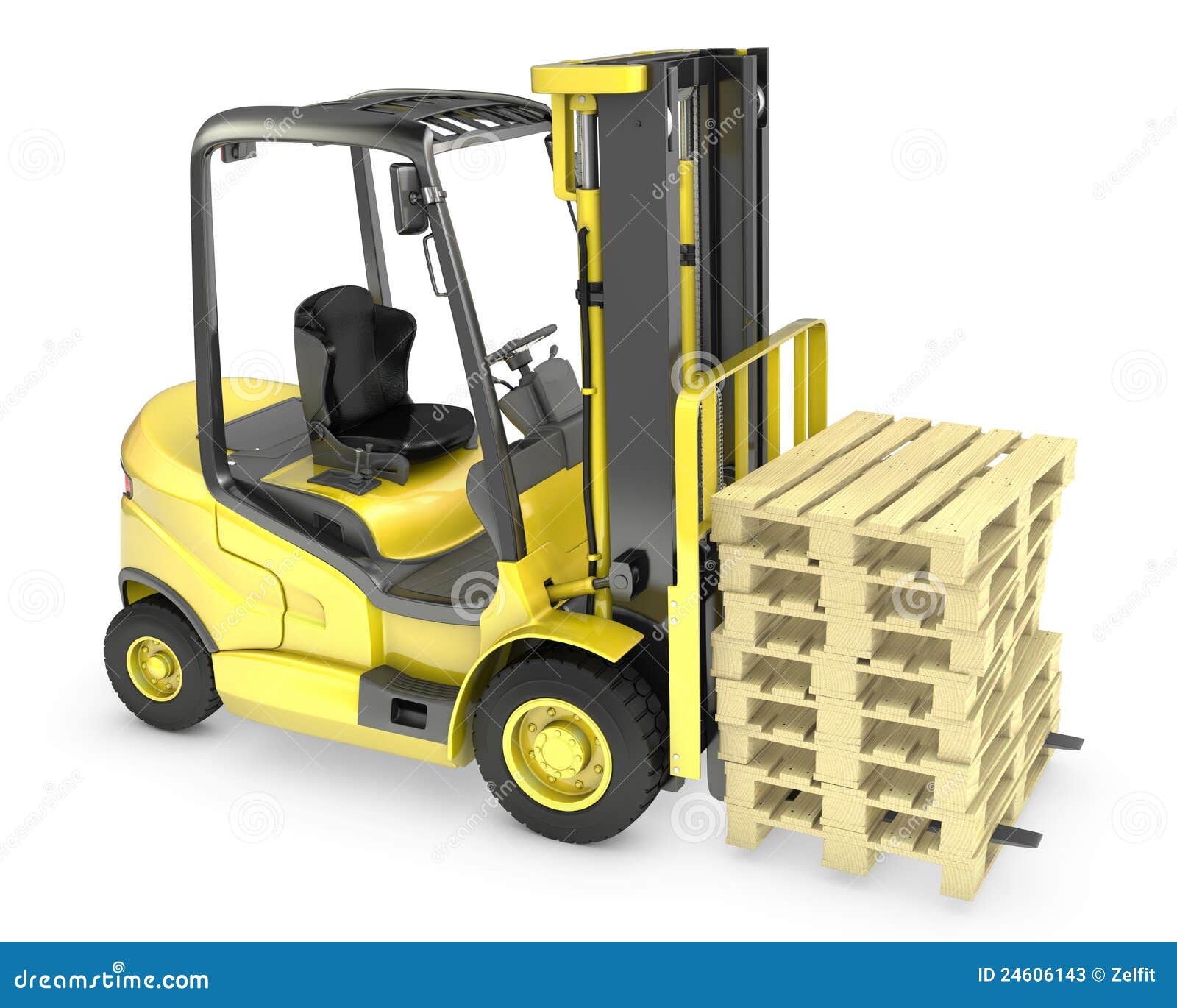 Gelber Gabelstapler, Mit Stapel Ladeplatten Stock Abbildung ...