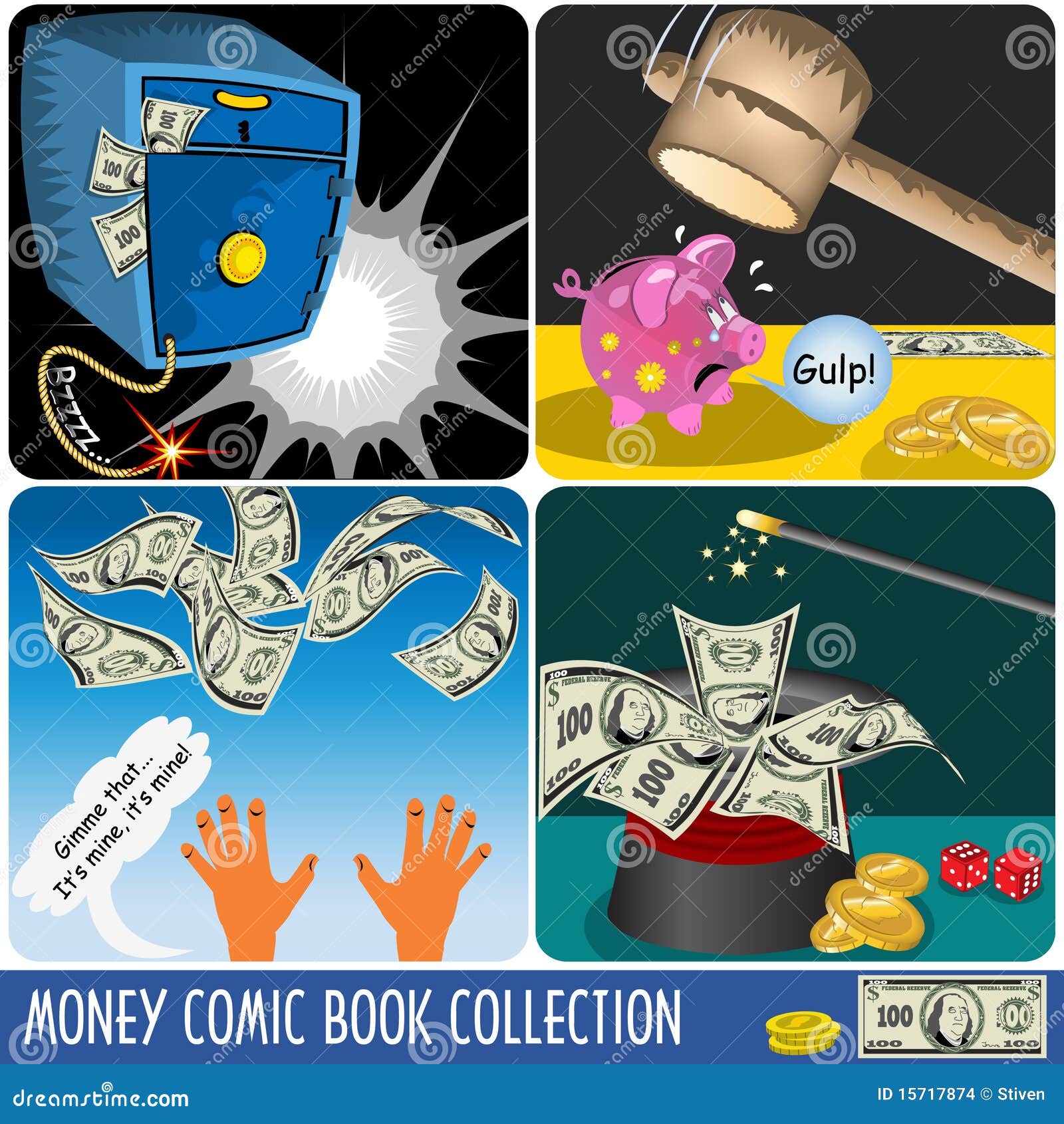 Geld-Comic-Buchansammlung vektor abbildung. Illustration von hammer ...