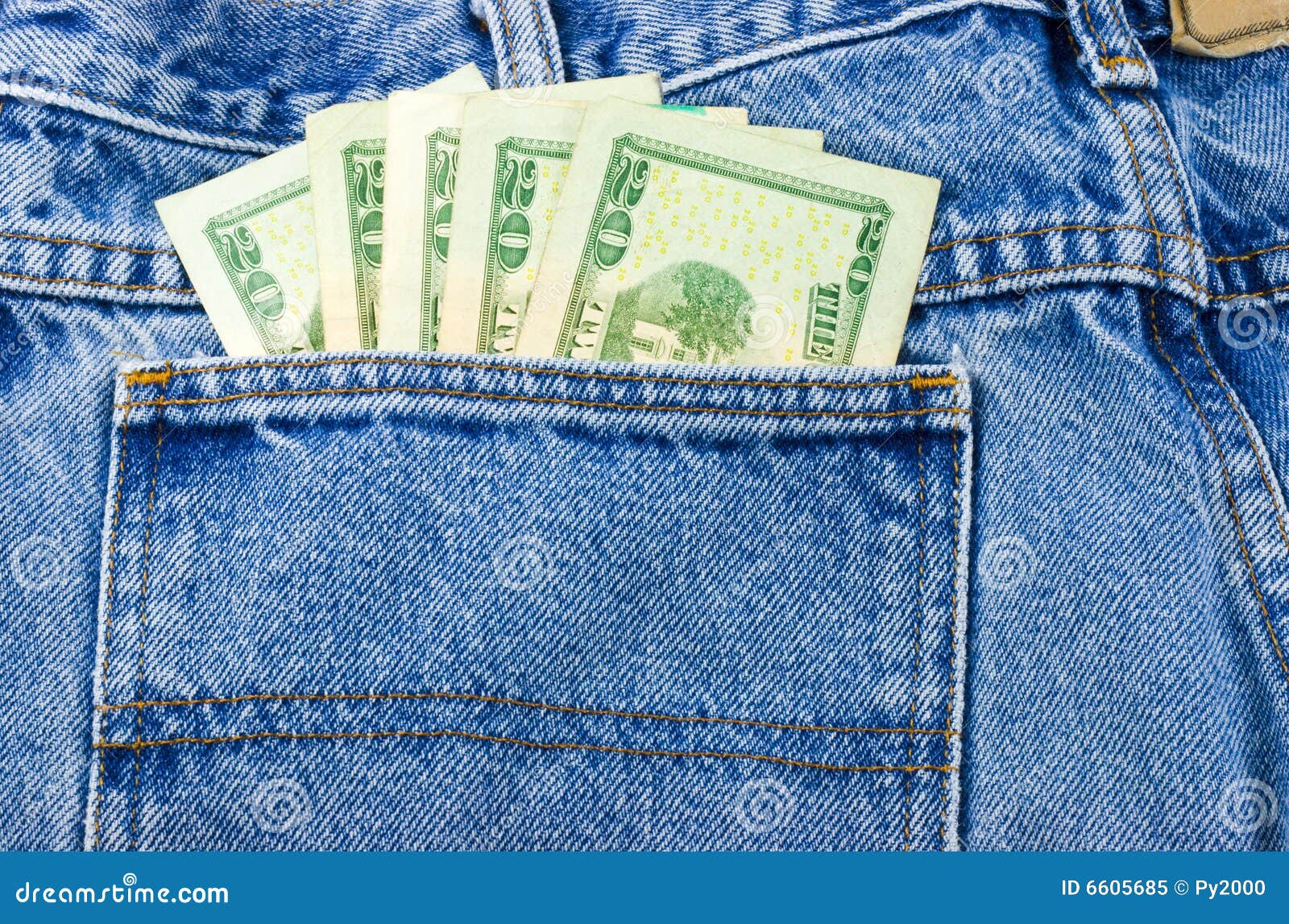 Geld in der Jean-Tasche stockbild. Bild von voll, geld - 6605685