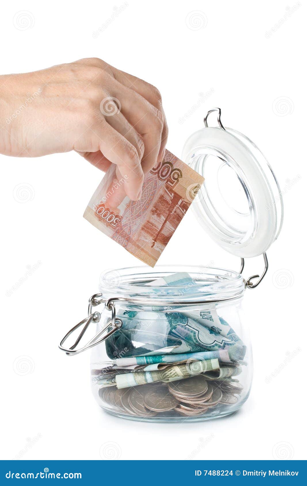 Geld in een pot. stock foto. Image of huis, economie, financieel - 7488224
