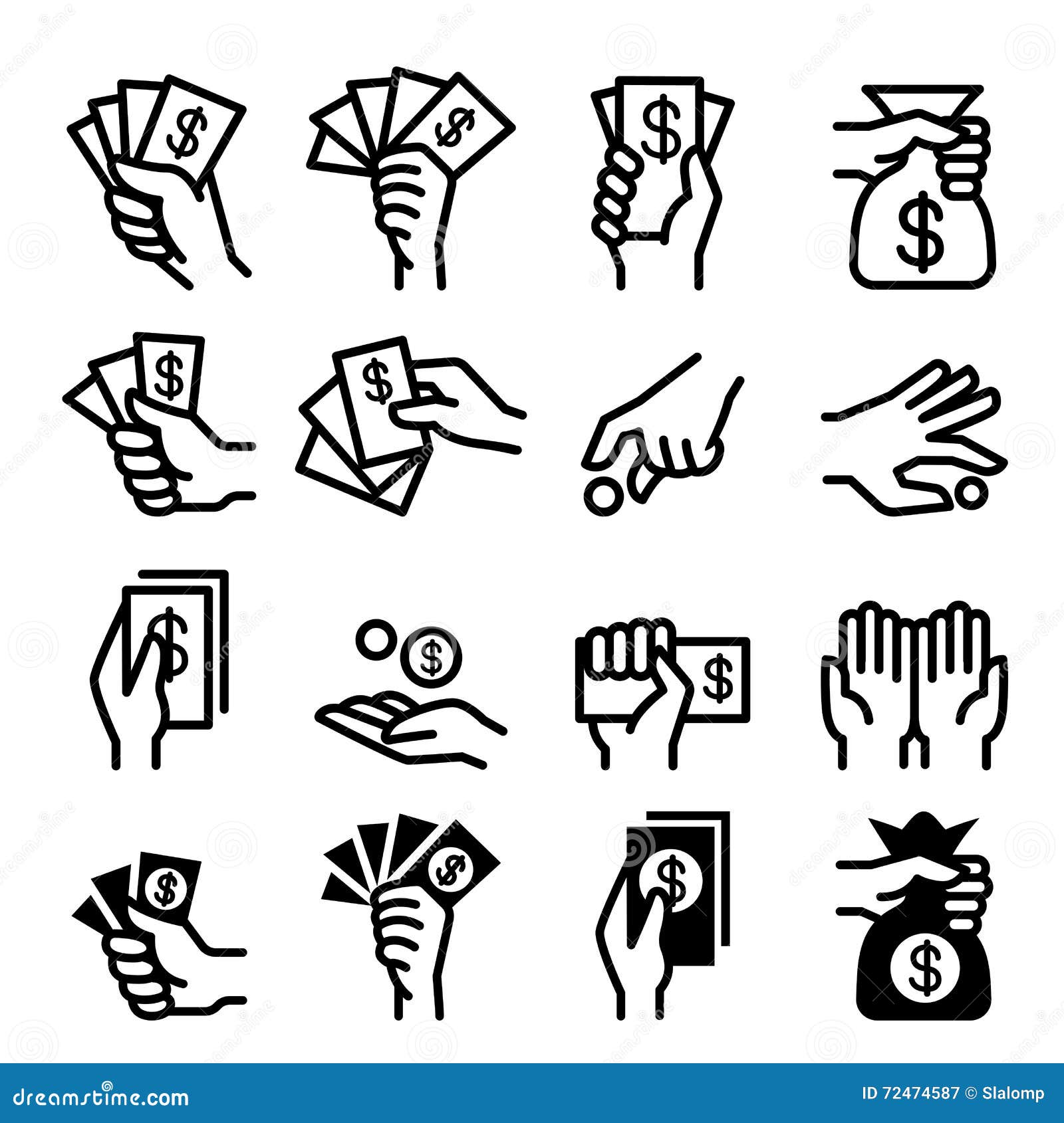 Geld en Handpictogramreeks stock illustratie. Illustration of prijs ...