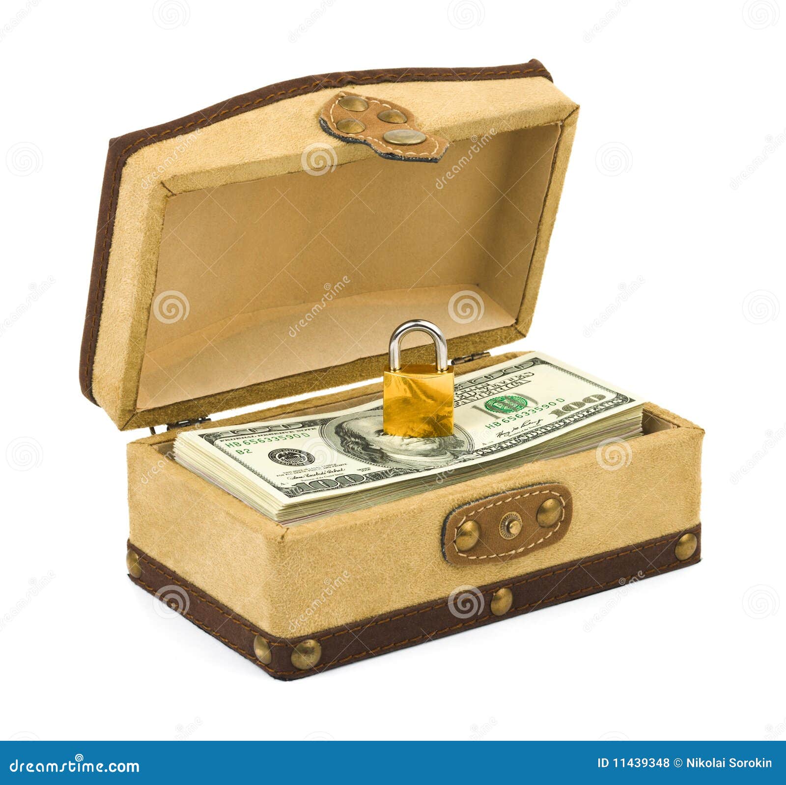 Geld en slot in doos stock foto. Image of luxe, samenvatting - 11439348