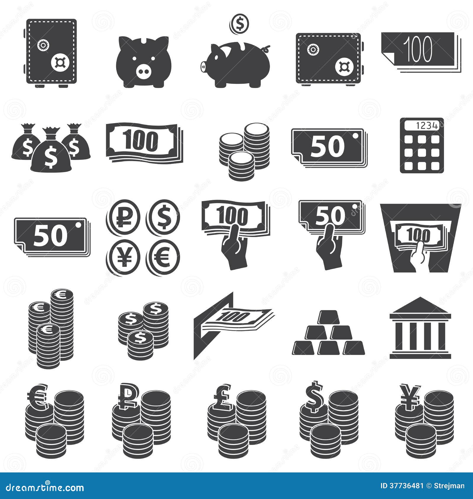 Geld vastgesteld pictogram vector illustratie. Illustration of debet ...