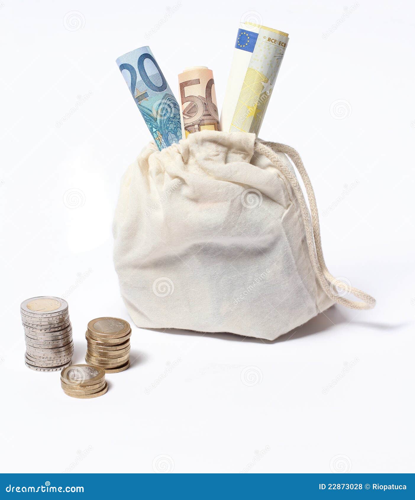 Geldsack Mit Rechnungen Und Münzen Stockfoto - Bild von föderativ ...