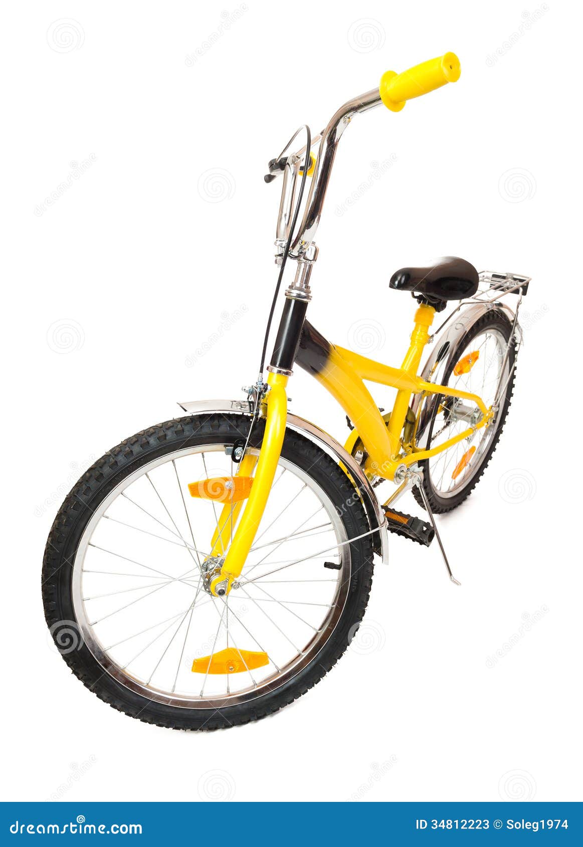 Gele Die Fiets Op Wit Wordt Geïsoleerd Stock Afbeelding - Image of ...