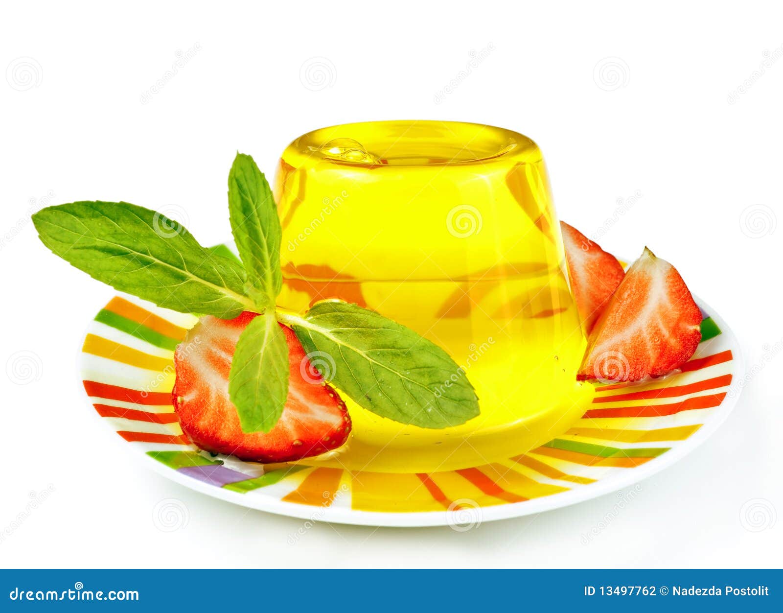 Gele gelei en aardbei stock foto. Image of voedsel, munt - 13497762