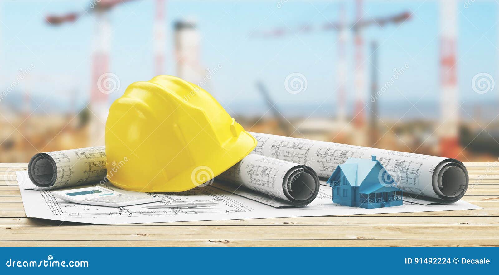 Gele Helm Met De Bouw Projecten En Werf Met Kraan Stock Foto - Image of ...