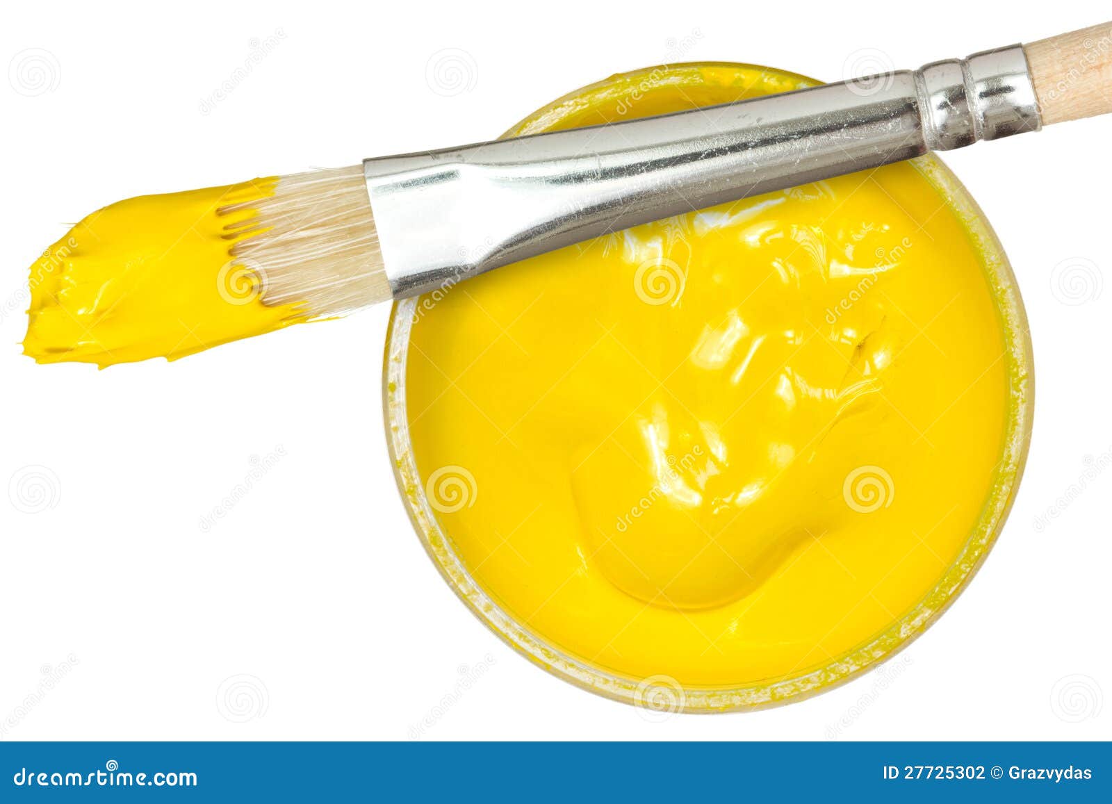 Gele verf met penseel stock foto. Image of houder, kleur - 27725302