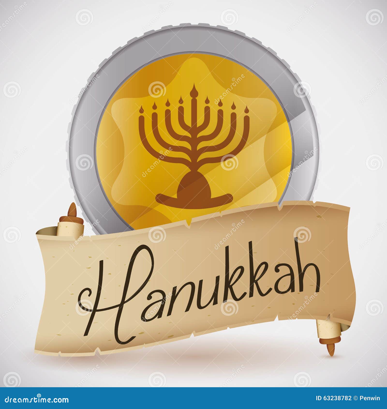 Gelt with Hanukkah Message in Scroll, Vector Illustration Stock Vector ...