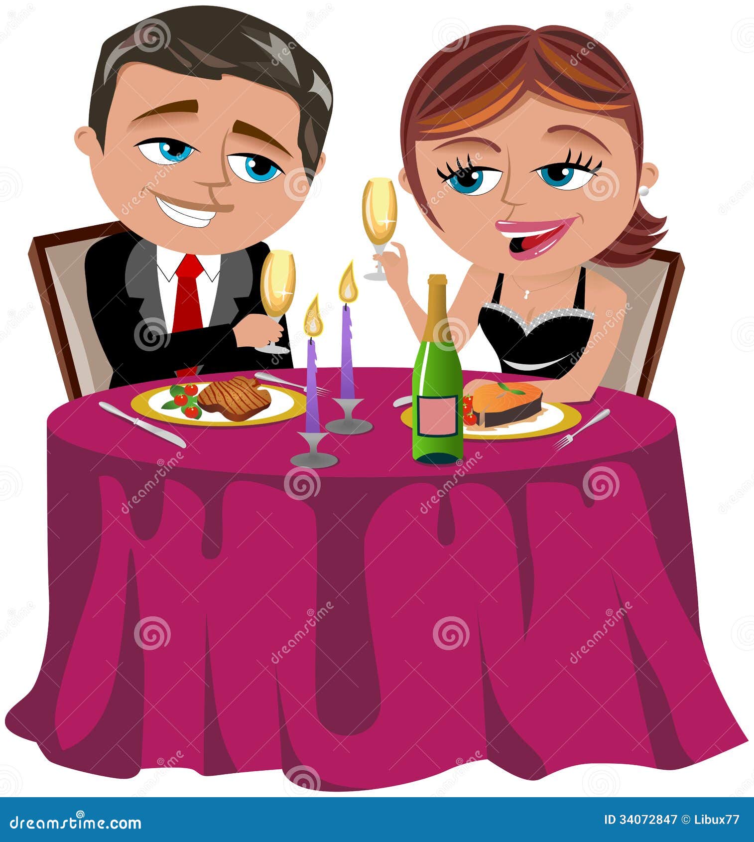 Gelukkig Paar Die Romantisch Diner Hebben Vector Illustratie ...