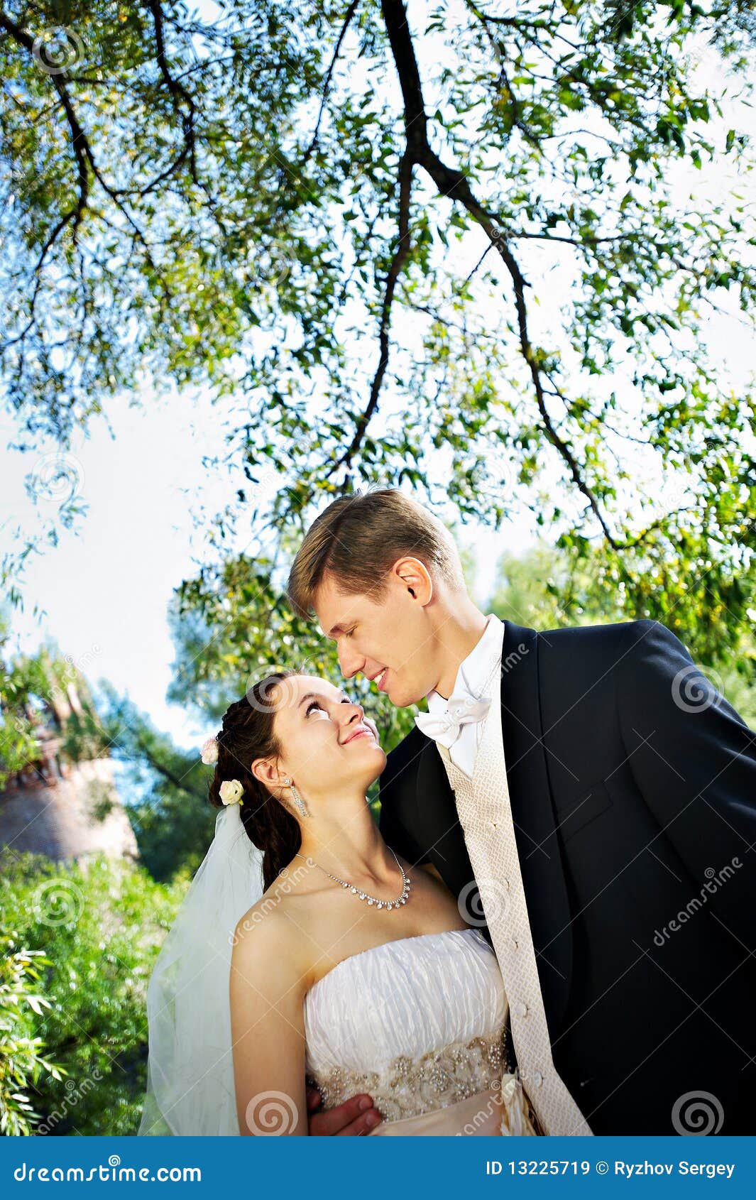 Gelukkige Bruid En Bruidegom Stock Afbeelding - Image of schors, rijk ...