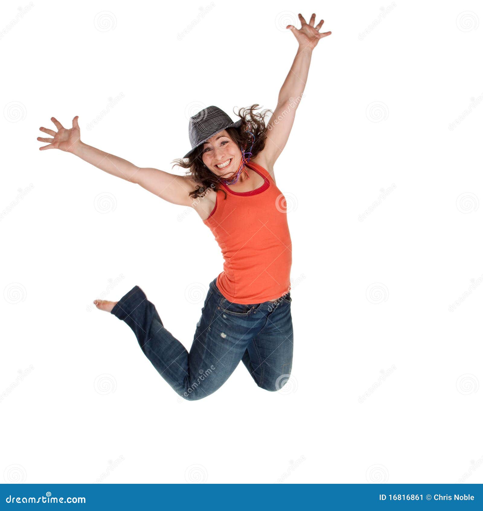 Gelukkige springende vrouw stock afbeelding. Image of persoon - 16816861