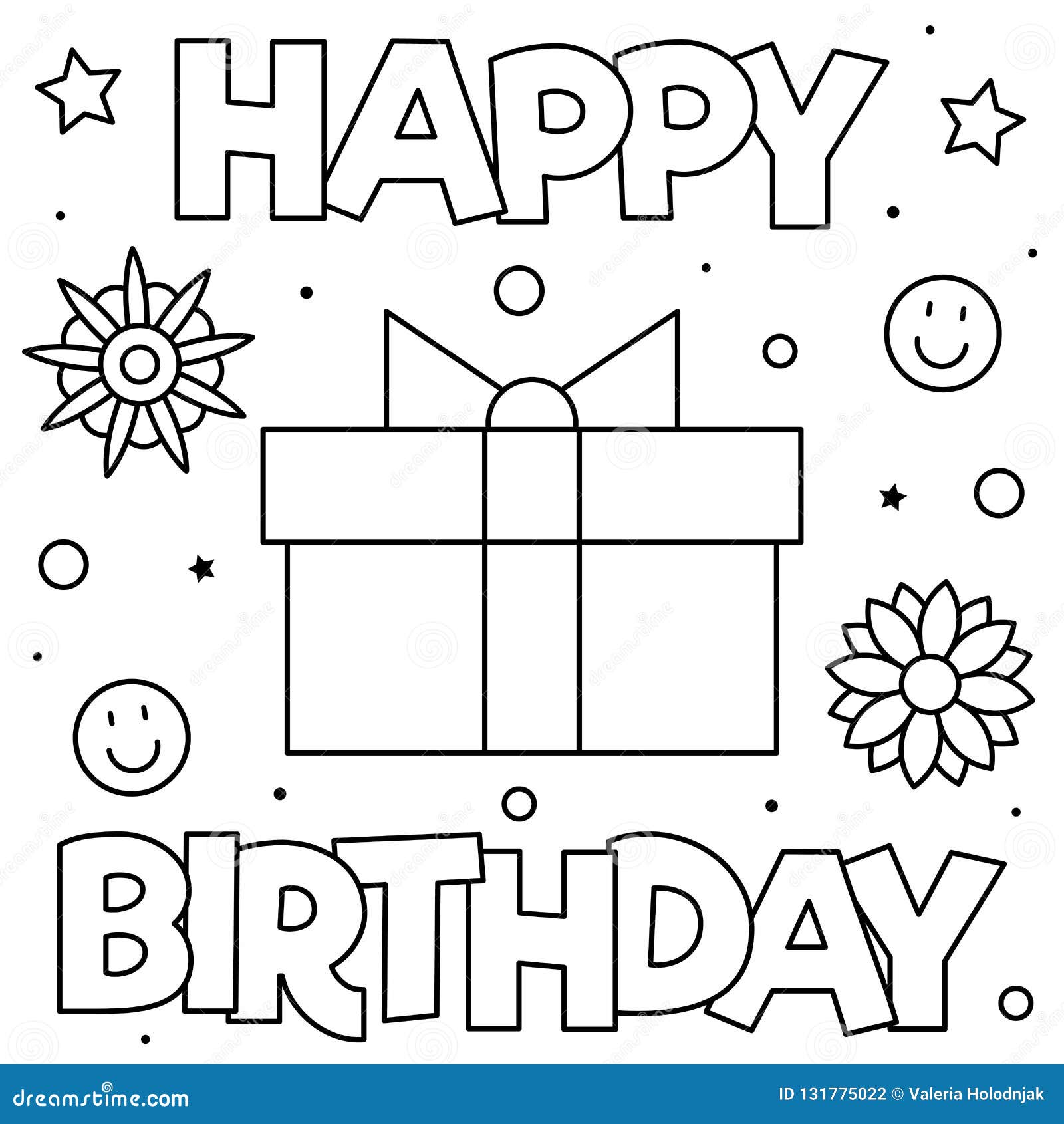 Gelukkige Verjaardag Kleurende Pagina Zwart-witte Vectorillustratie ... Gelukkige Verjaardag Kleurende Pagina Zwart-witte Vectorillustratie ...