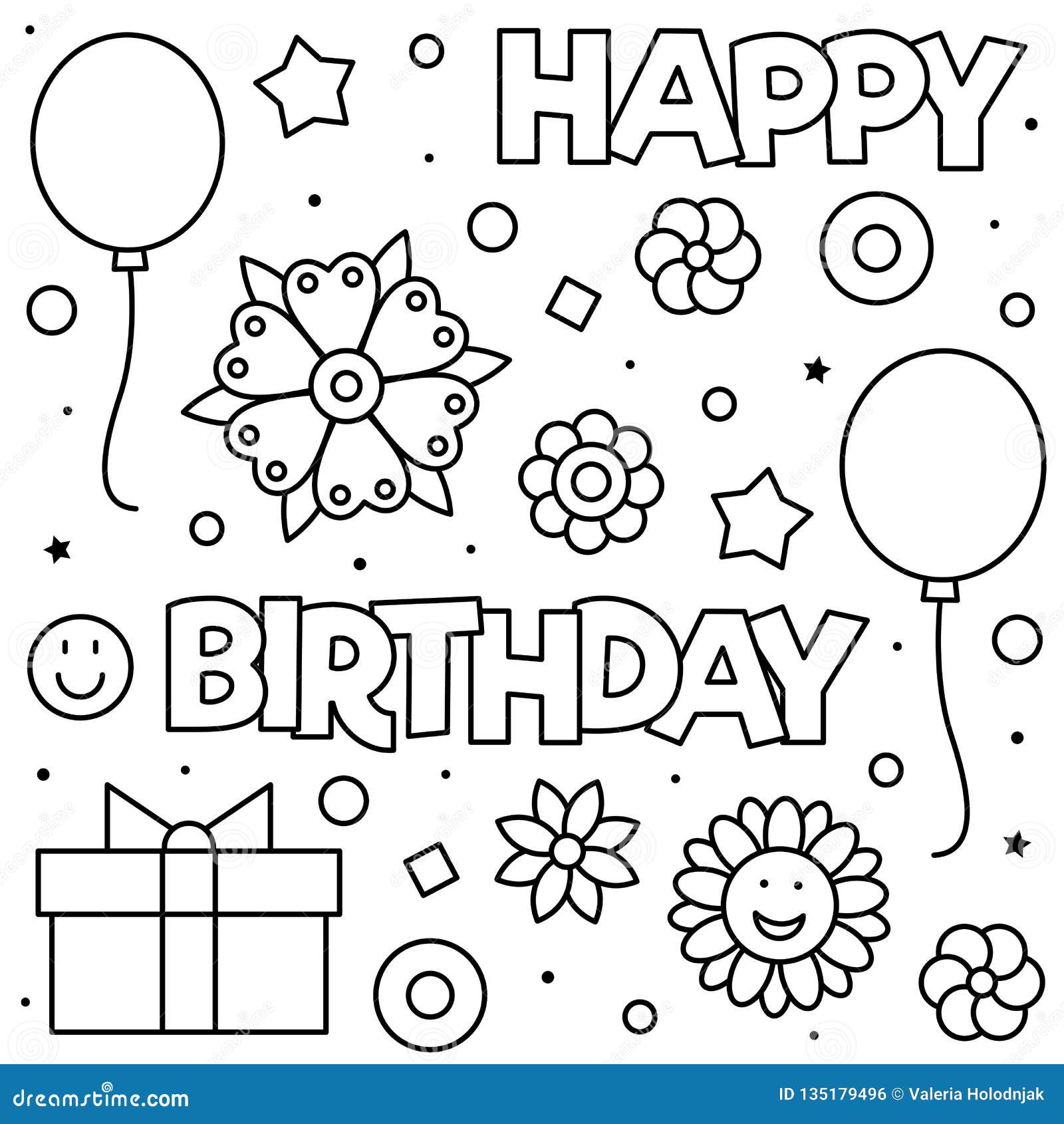 Gelukkige Verjaardag Kleurende Pagina Zwart-witte Vectorillustratie ... Gelukkige Verjaardag Kleurende Pagina Zwart-witte Vectorillustratie ...