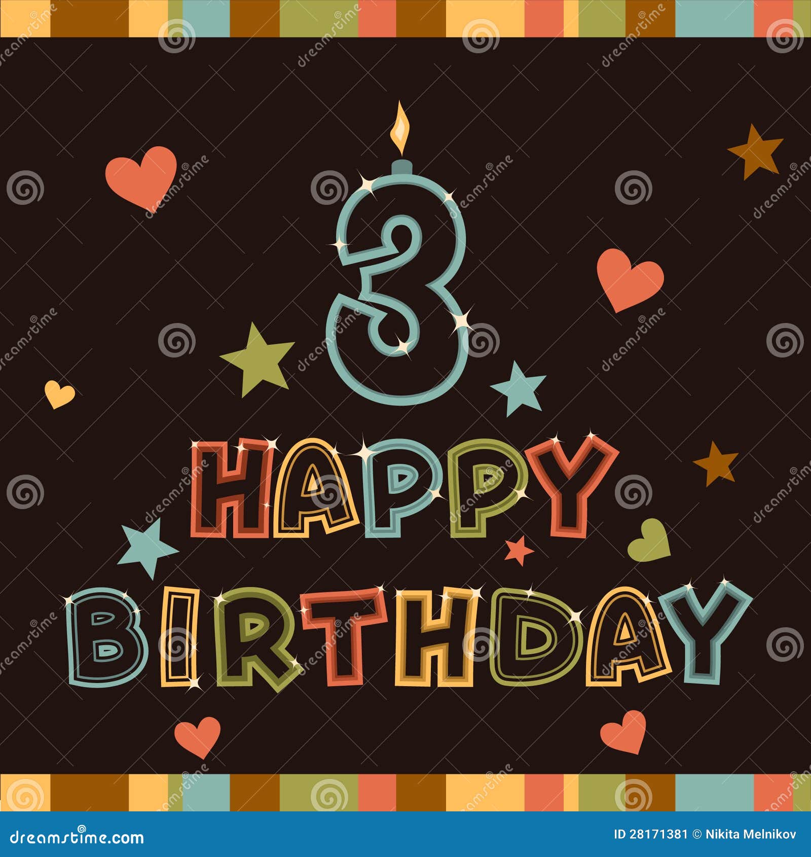 Gelukkige Verjaardag. Nummer Drie Vector Illustratie - Illustration of ...