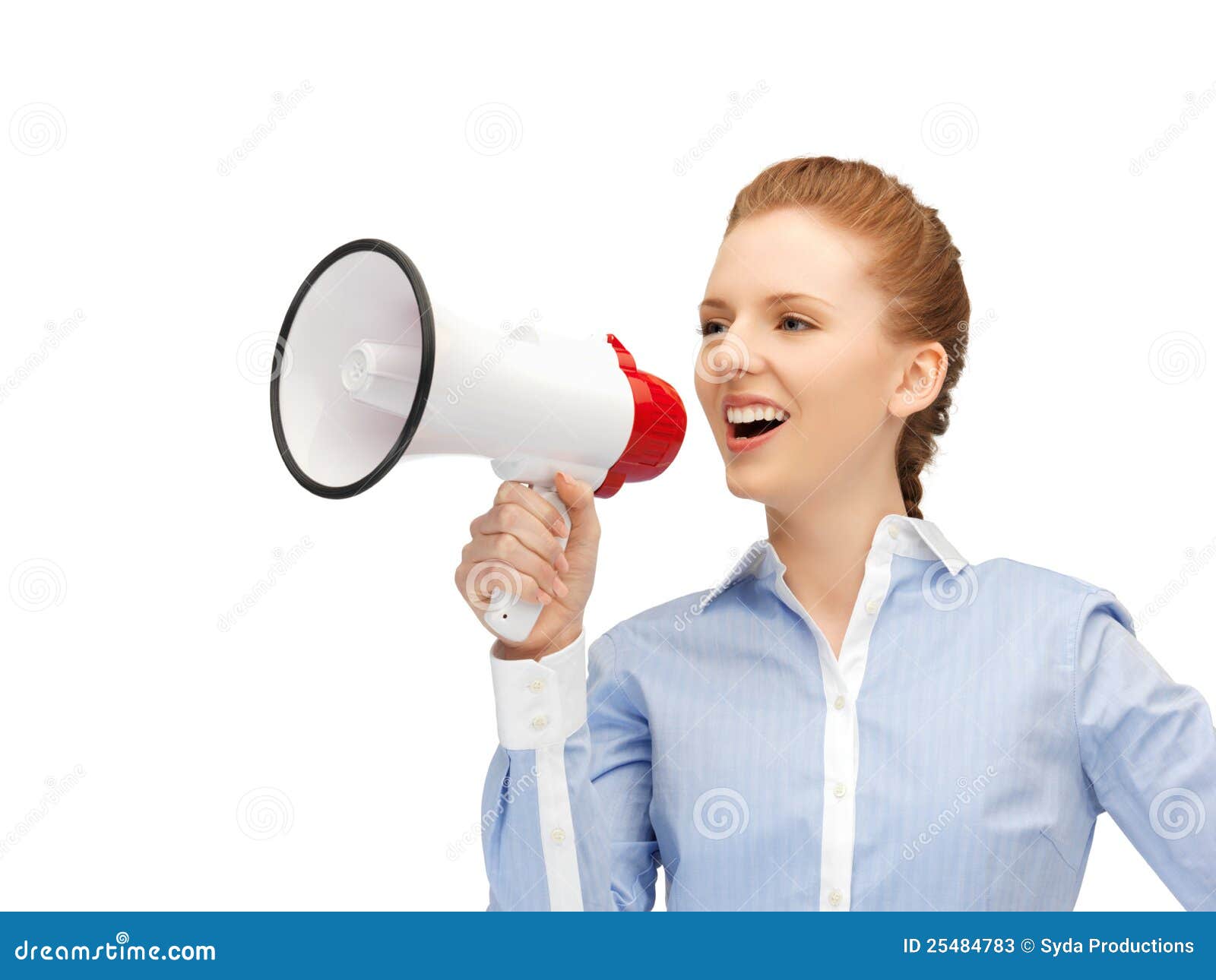 Gelukkige Vrouw Met Megafoon Stock Afbeelding - Image of luid ...