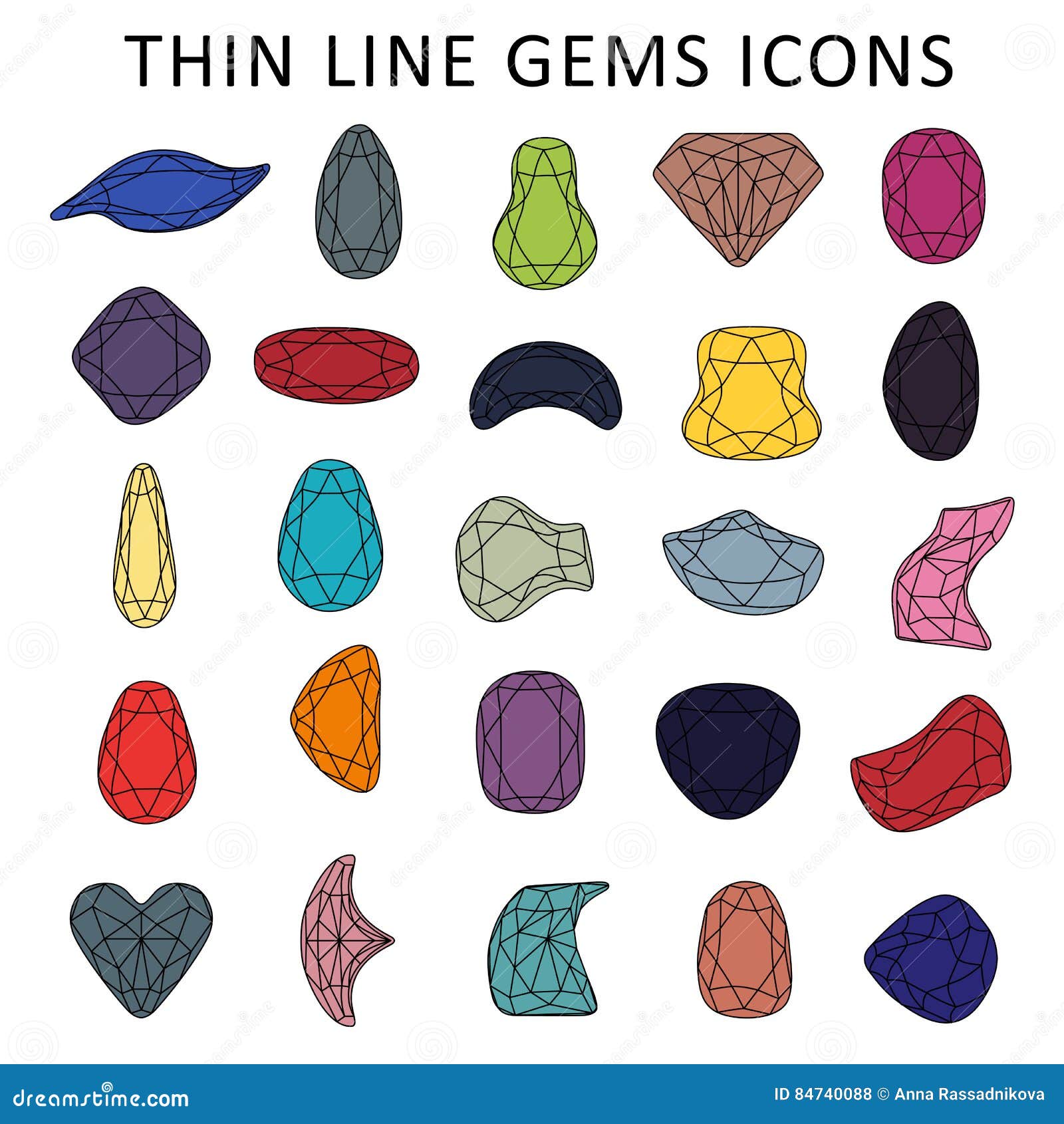 Gem cut set stock vector. Illustration of mineral, array - 84740088