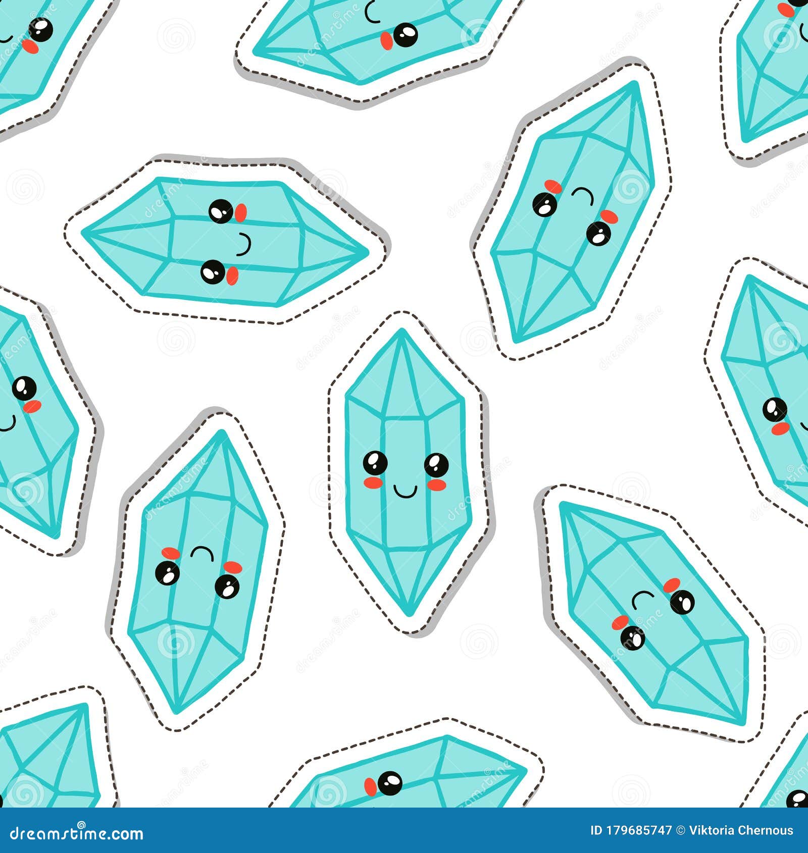 Gem Cute Sticker Seamless Doodle Pattern Stock Illustration ...
